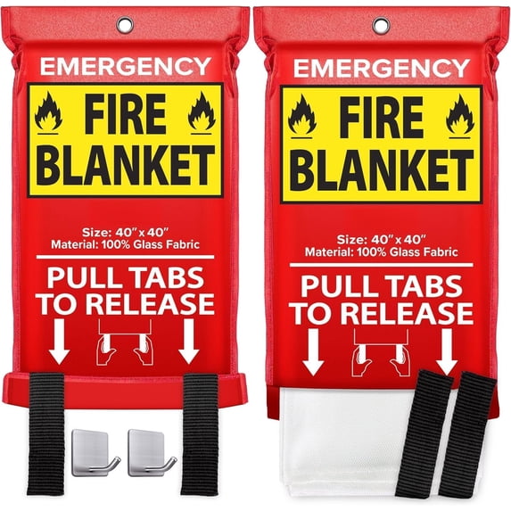 Fire Blanket - 2 Packs with Hooks - Fire Blanket for & Kitchen, High ...
