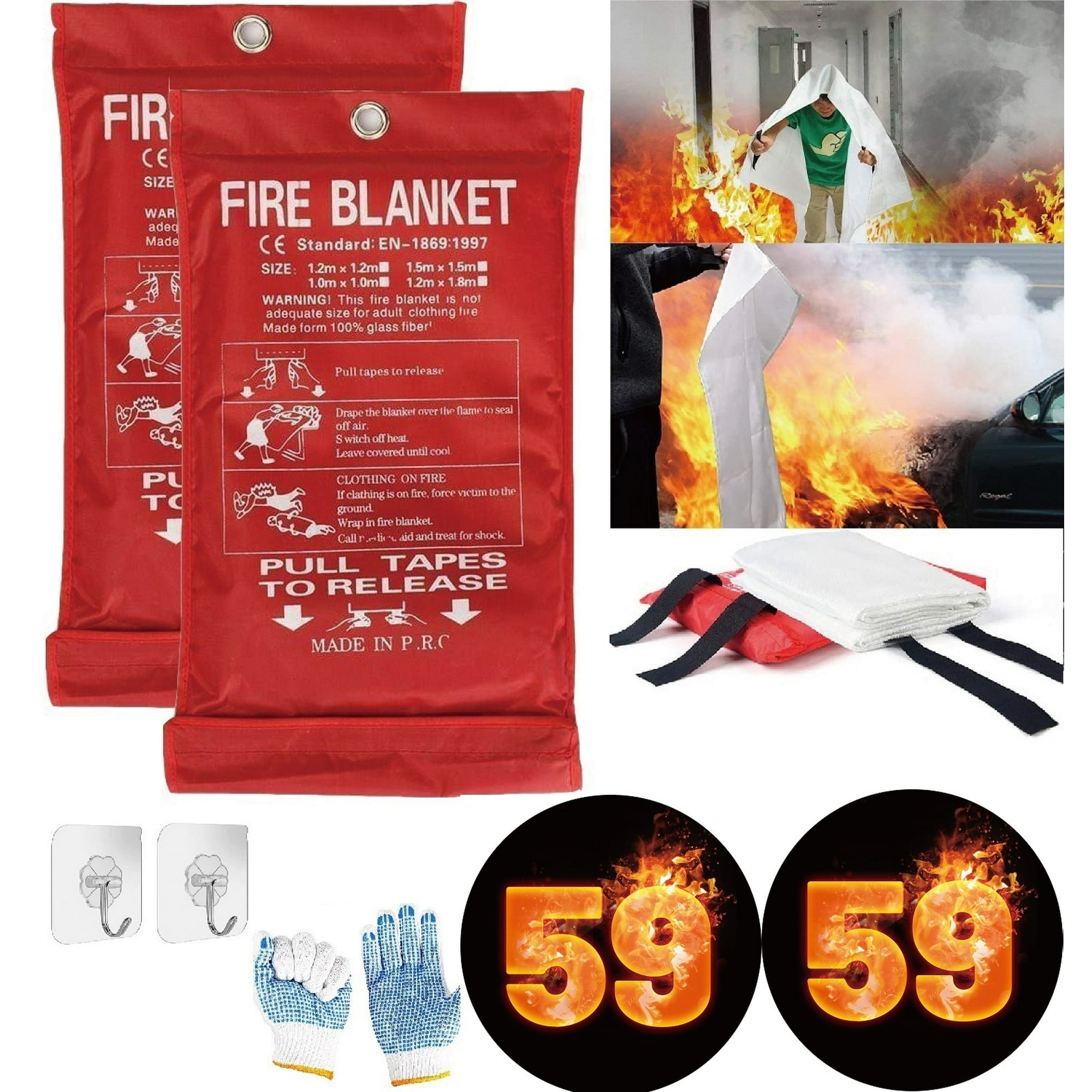 Fire Blanket For Home XL- 59 x 59 Fire Blankets Emergency For People ...