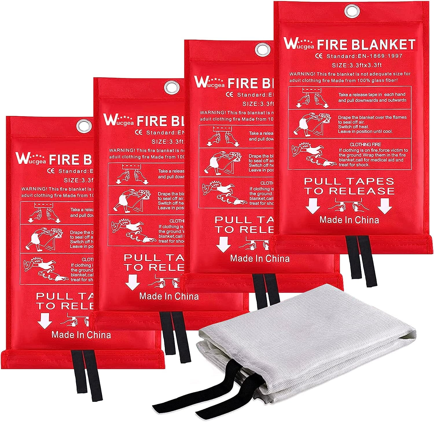 Fire Blanket for Home and Kitchen - 4 Pack Fiberglass Reusable Fire ...