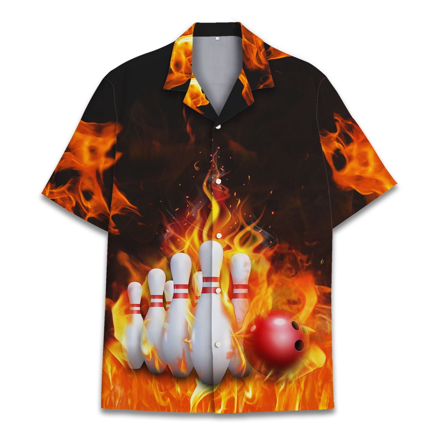 Fire Bowling Hawaiian Shirt For Men Red Flame Bowling Shirt Mens ...