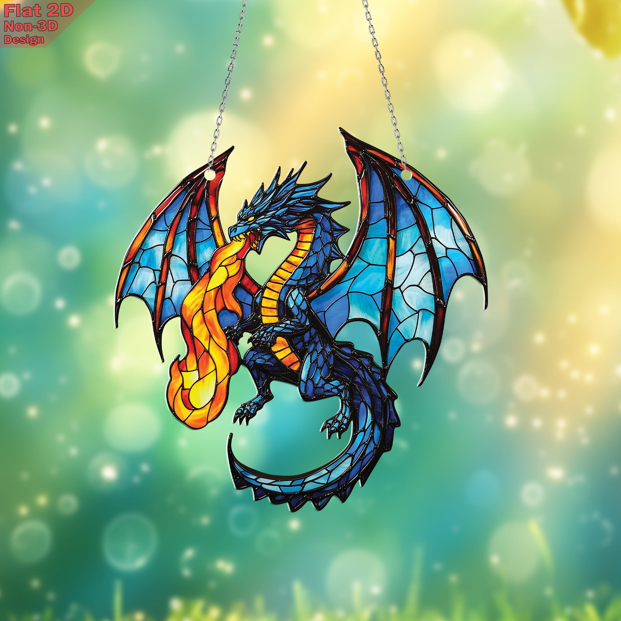 Fire-Breathing Dragon Acrylic Window Hanging – 2D Stained Glass Style ...