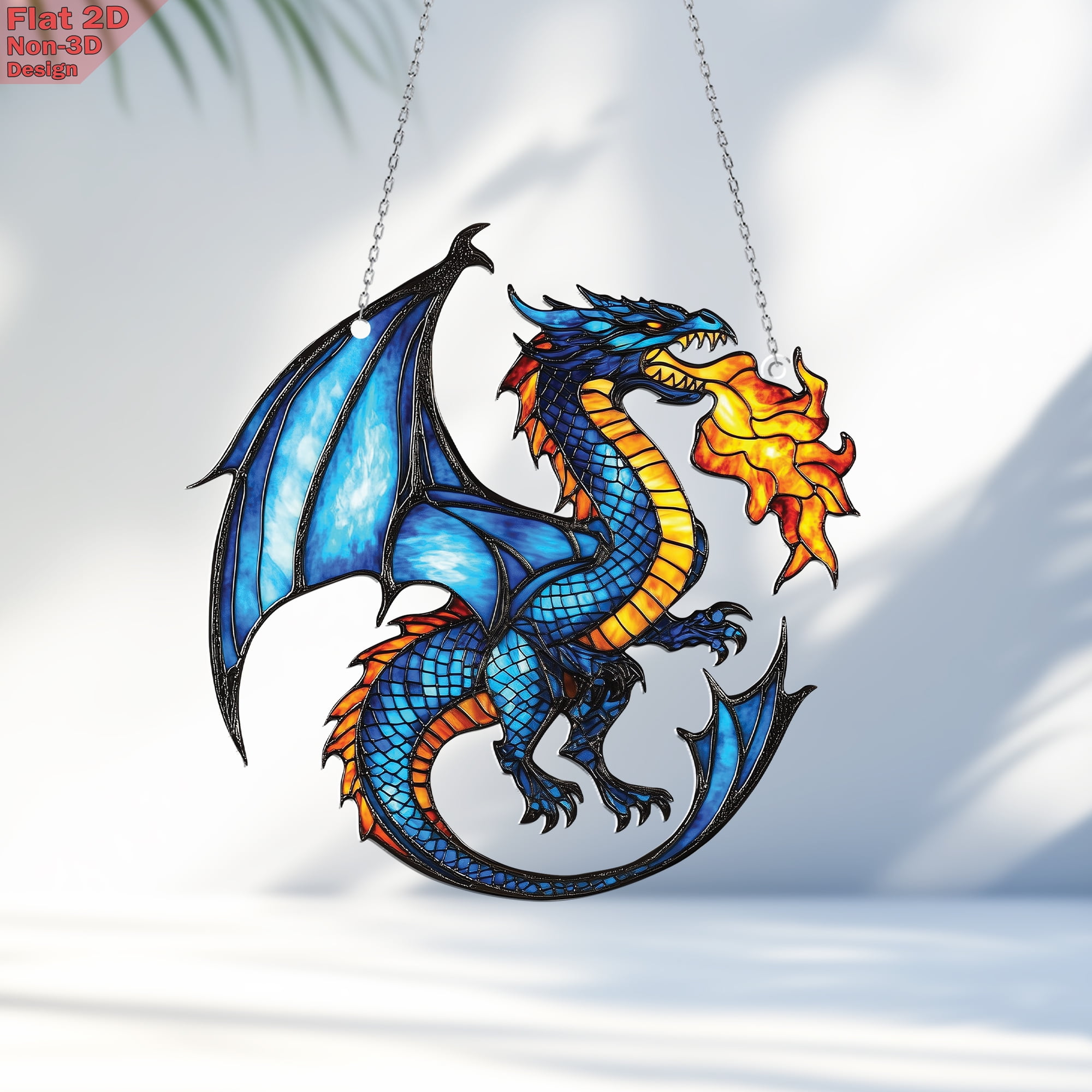Fire-Breathing Dragon Acrylic Window Hanging – 2D Stained Glass Style ...