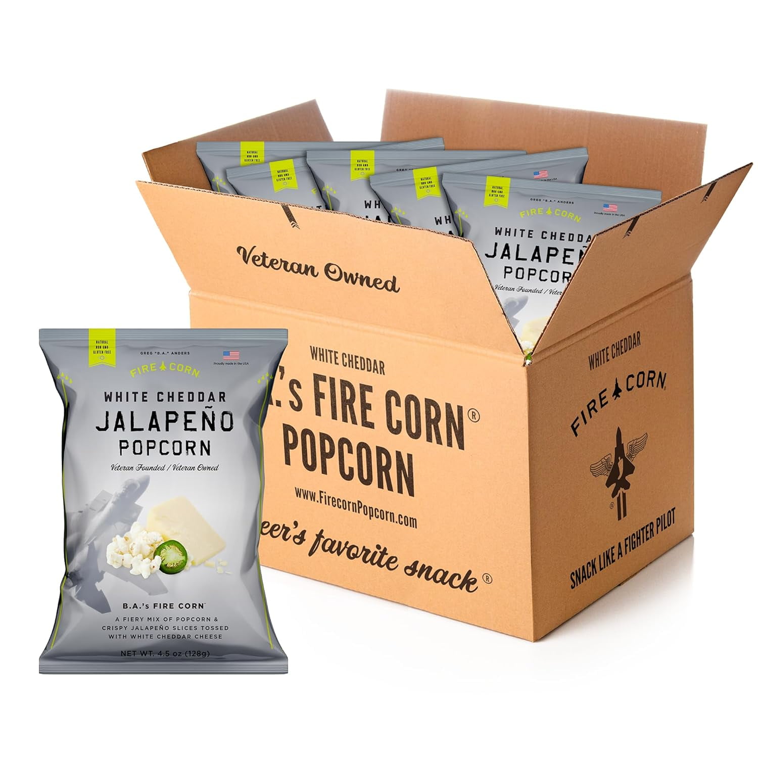 Fire Corn Popcorn Pack of 6 Real Jalapeno Popcorn with White Cheddar ...