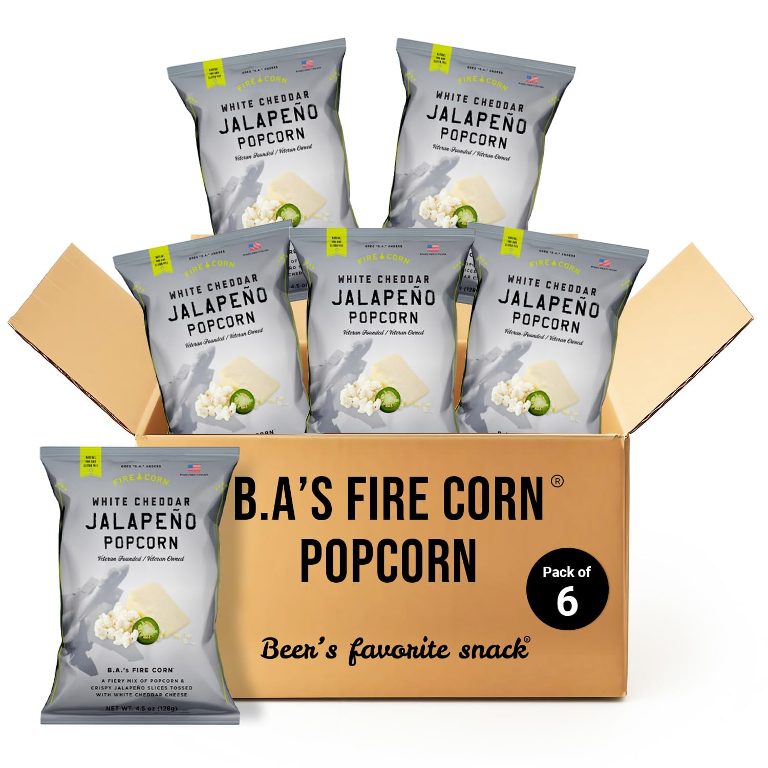 Fire Corn Popcorn Pack of 6 Real Jalapeno Popcorn with White Cheddar ...