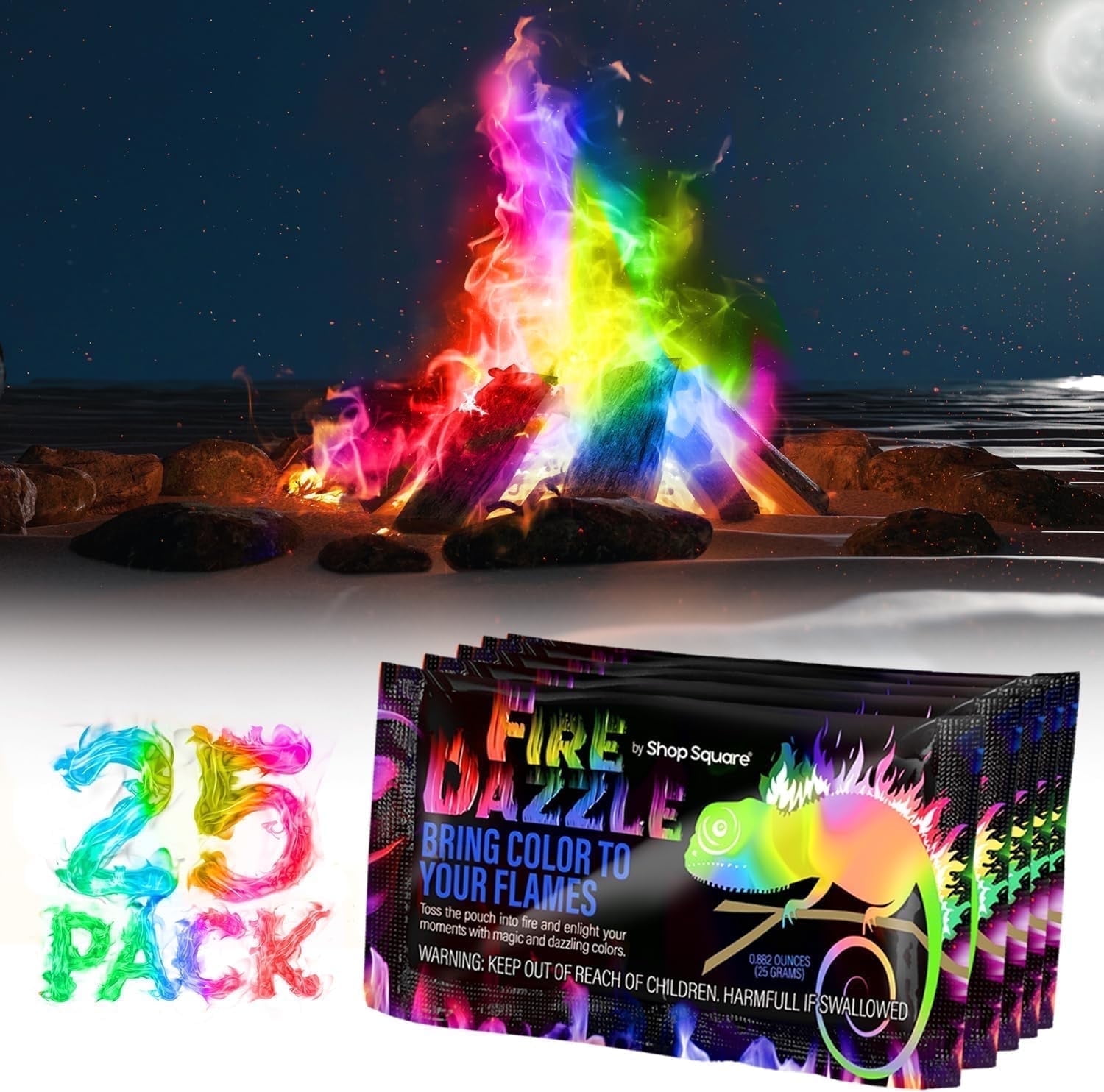 Shop Square Fire Color Flame Packets, 25 Pack, Color Changing Flames ...