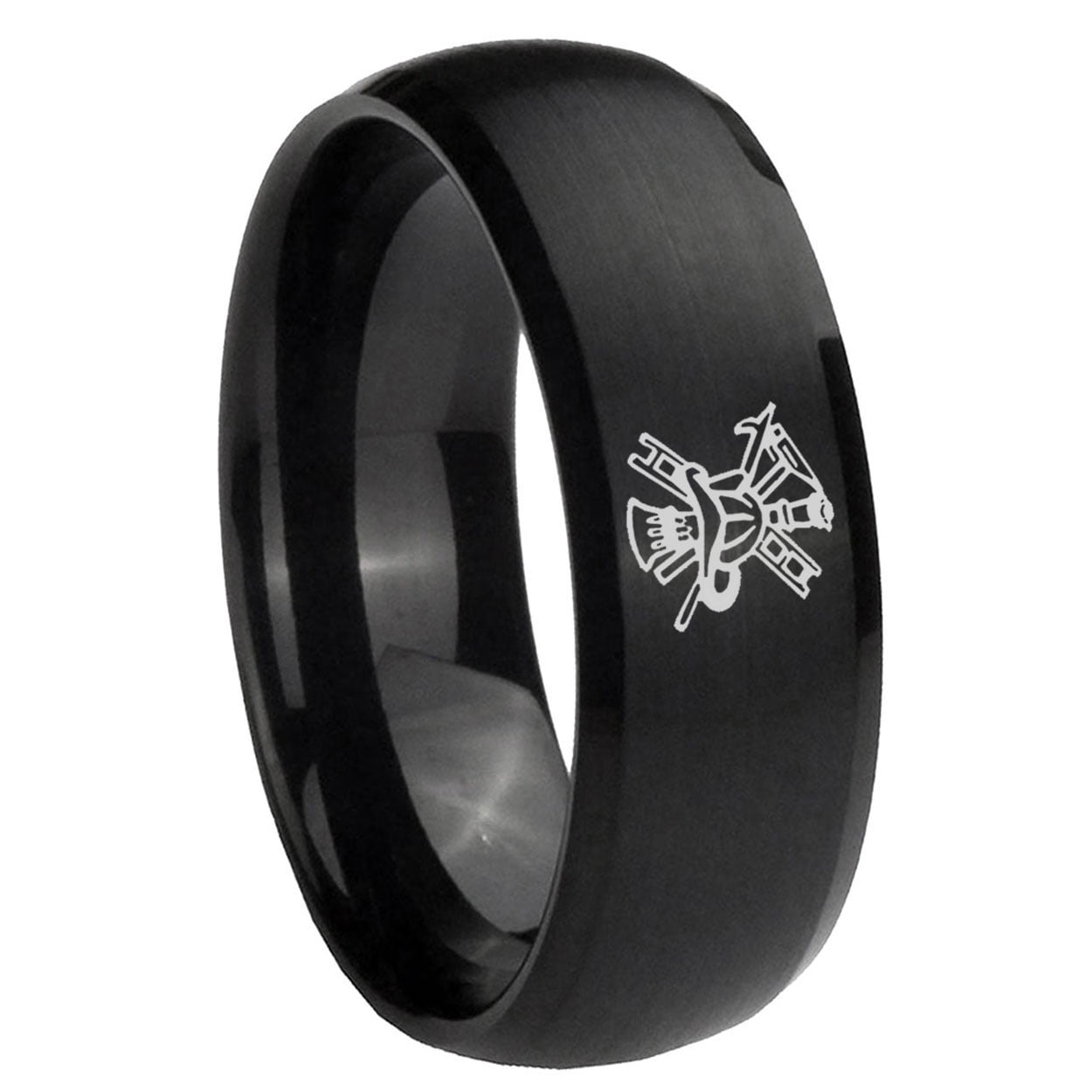 Fire Department Pattern 8MM Dome Brush Black Polish Edge Tungsten Men ...