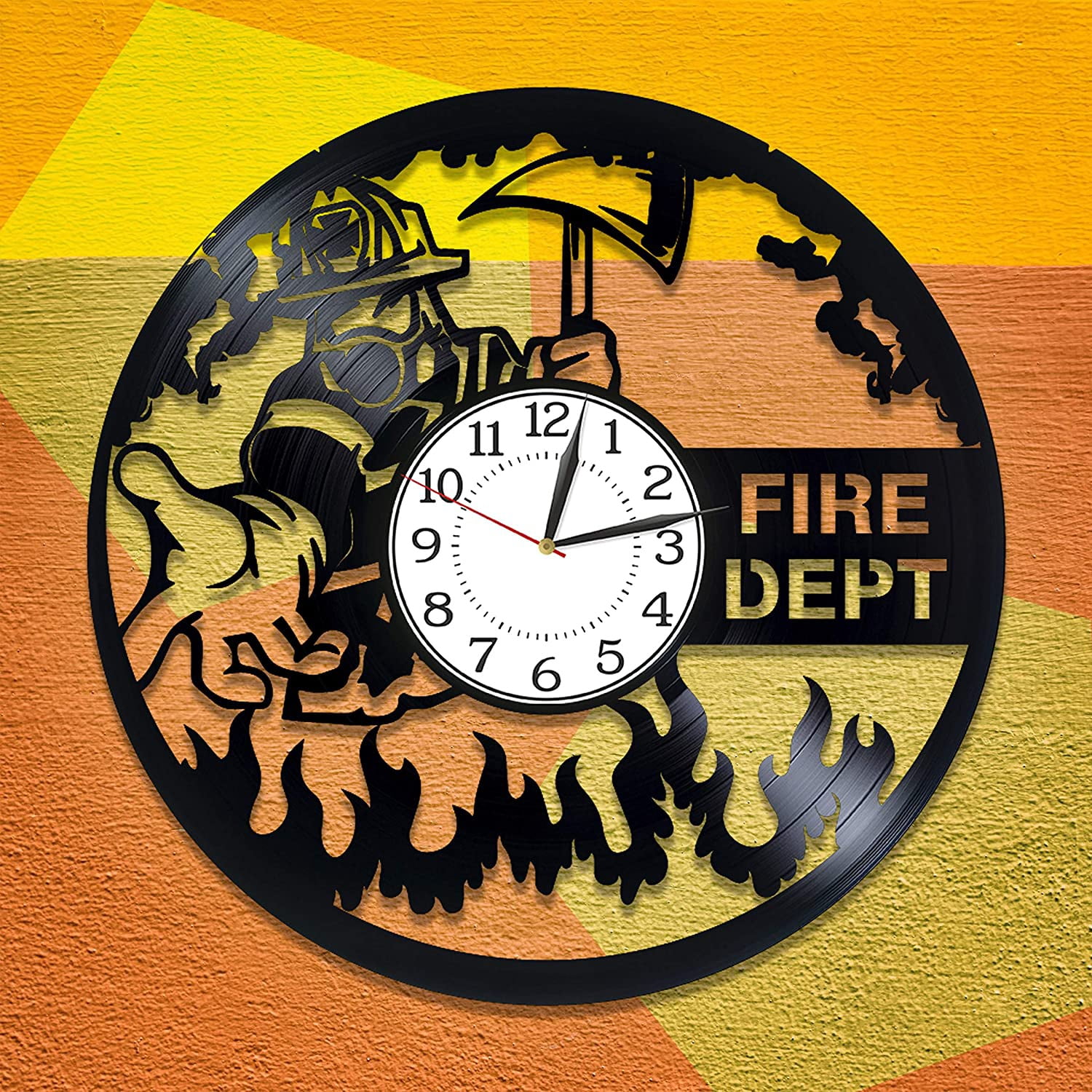 Fire Department Vinyl Clock for Man Profession Vinyl Record Wall Clock ...