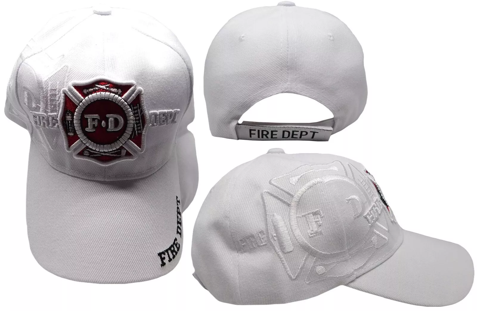 Fire Dept Department FD 3-D Logo Shadow White Adj table Embroidered Cap ...