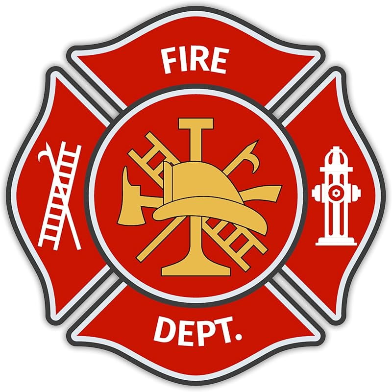 Fire Dept Maltese Cross Shaped Sticker - Red Yellow Firefighter, First ...