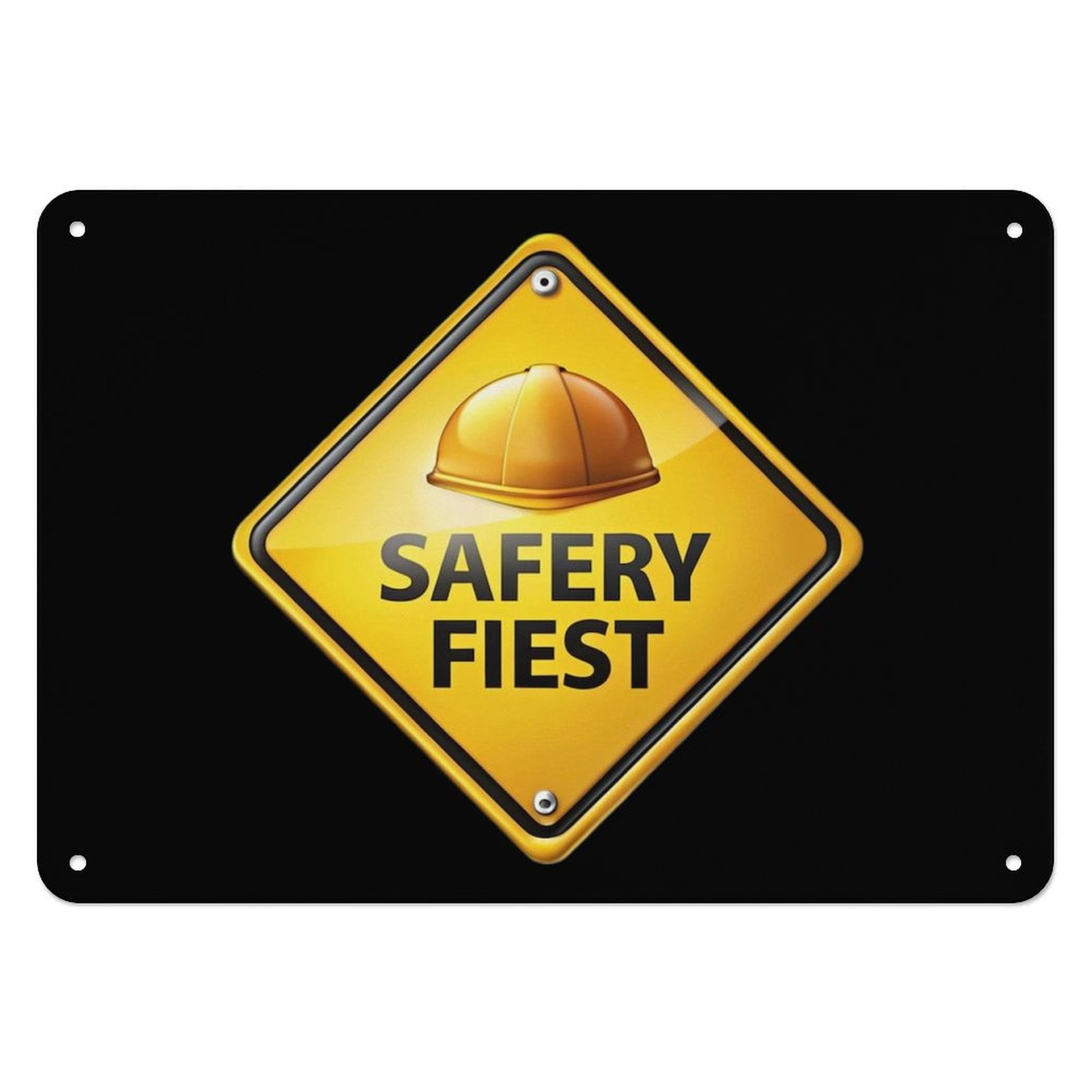 Yellow Diamond Sign with Hard Hat Icon and Misspelled "Safety" Message ...