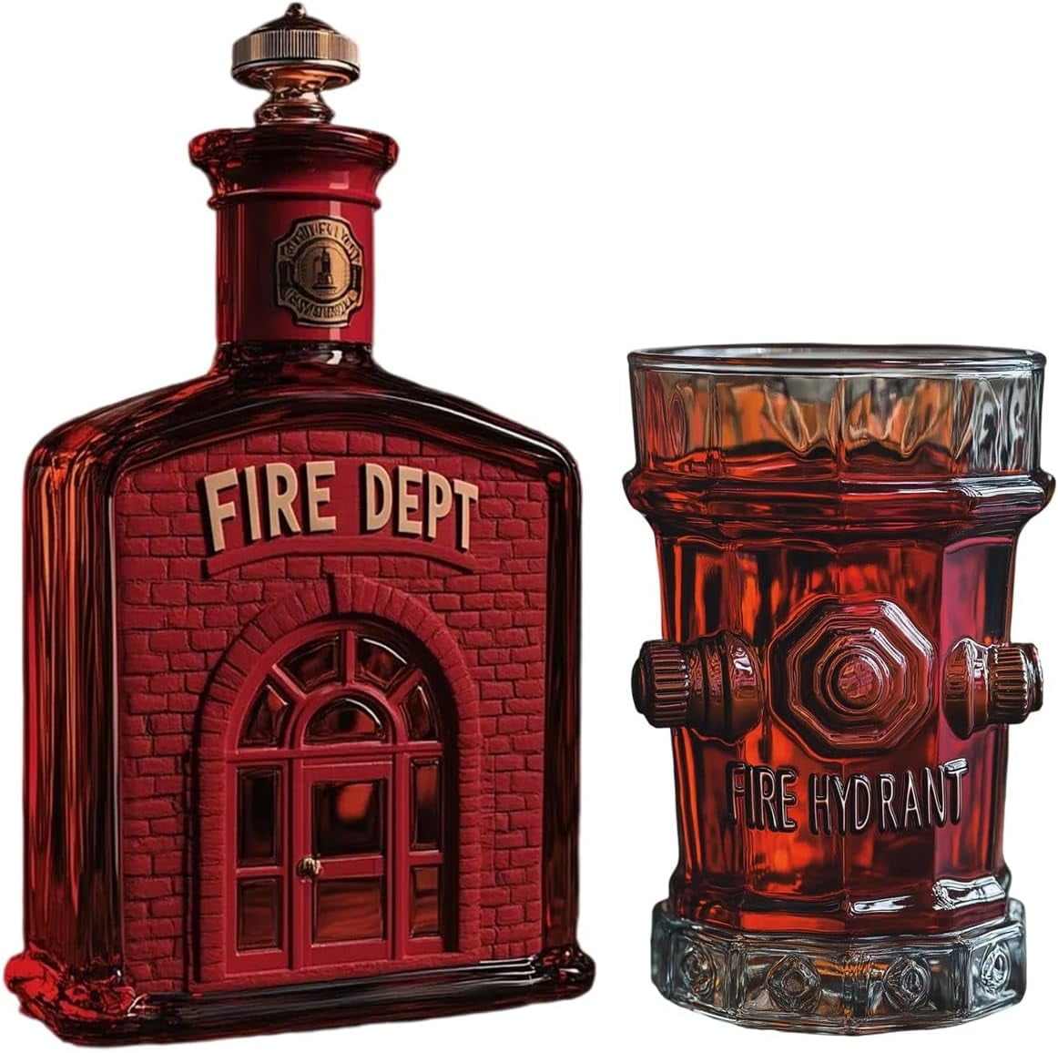 Fire Department Design Whiskey Glasses 3.9'' & Whiskey Bottle 9.8 ...