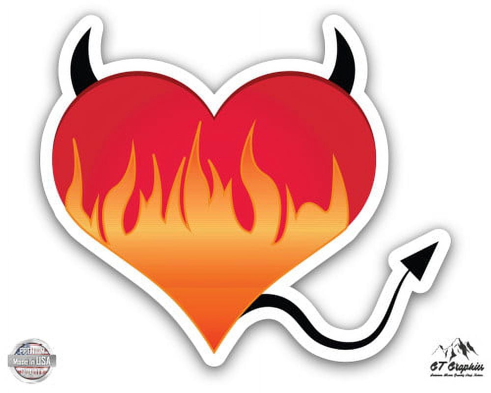 Fire Devil Heart - 5" Vinyl Sticker - For Car Laptop I-Pad - Waterproof ...