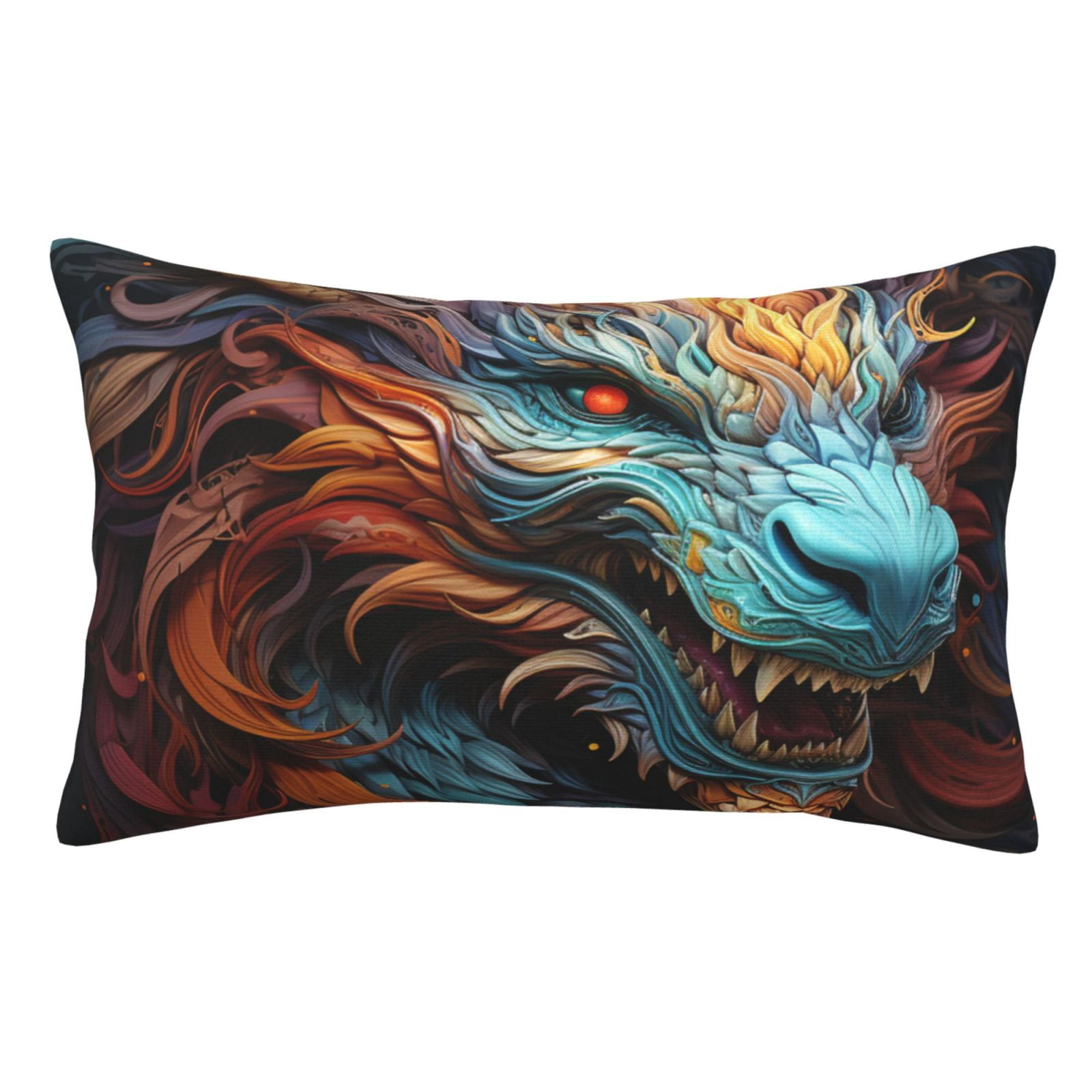Fire Dragon Cool Art Pillowcase 16x24 Rectangle Throw Pillow Case Cover ...