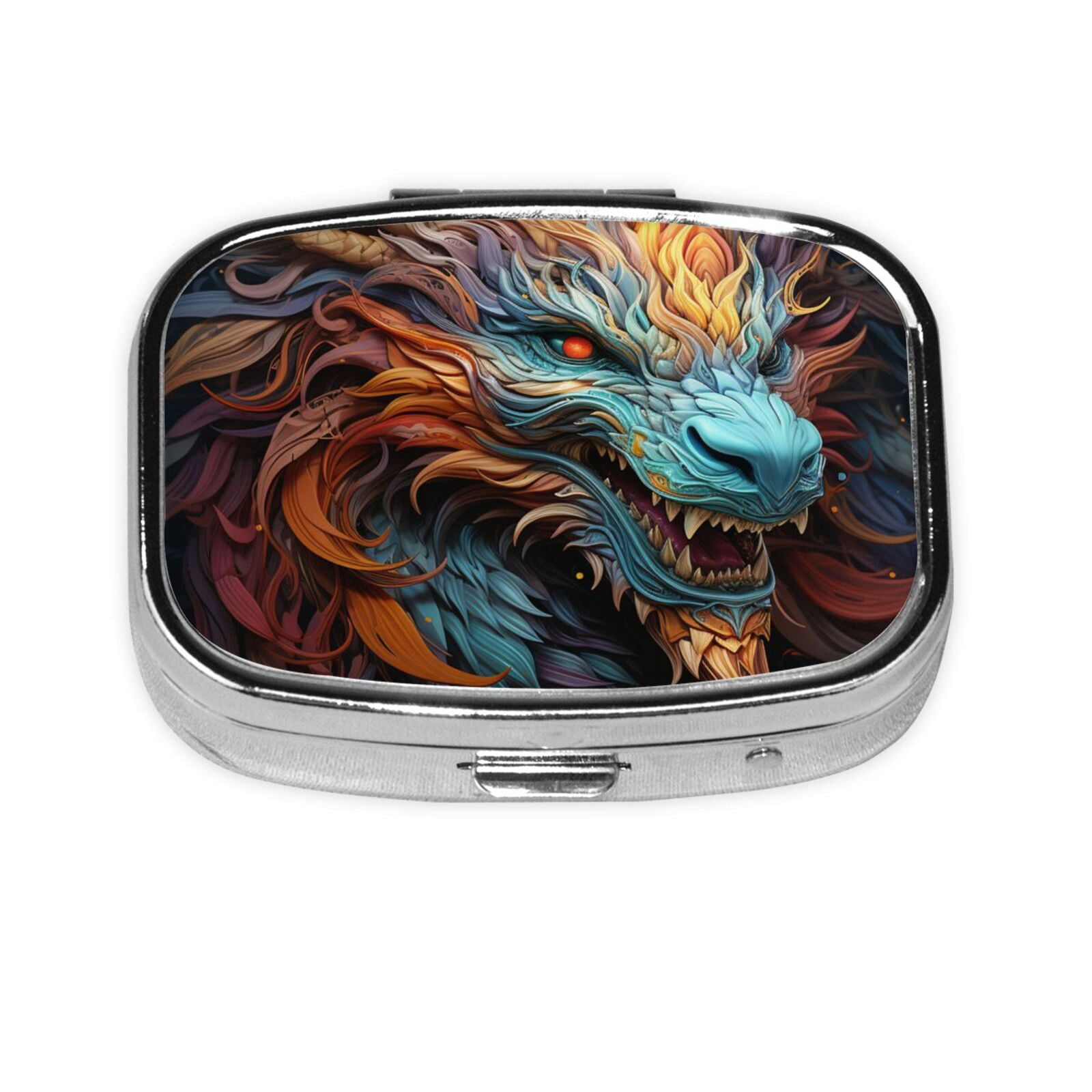 Fire Dragon Cool Art Square Pill Box 2 Compartment Pill Case Medicine ...