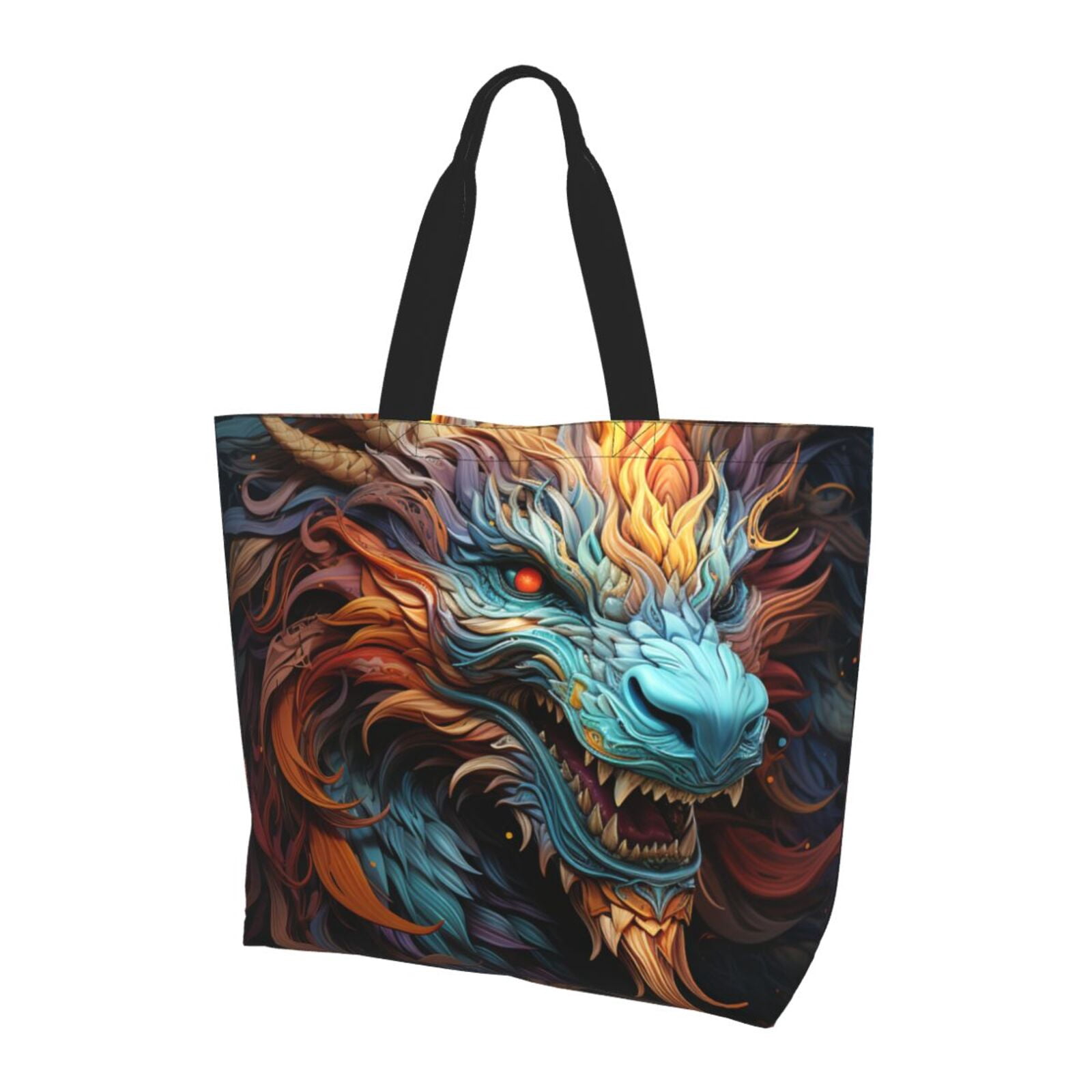 Fire Dragon Cool Art Women Reusable Bag Large Shoulder Handbag Top ...