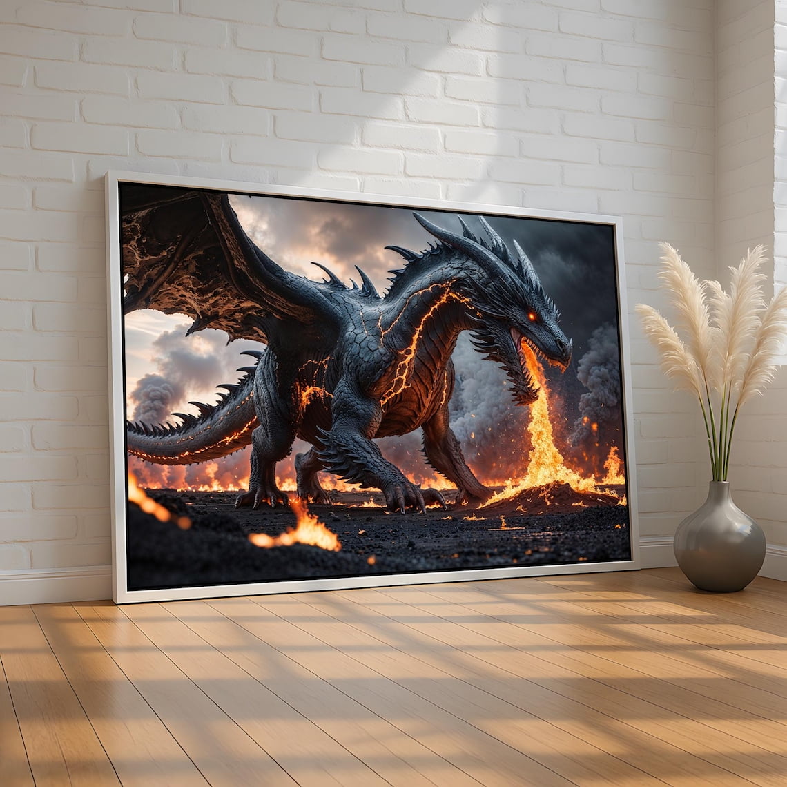 Fire Dragon Fantasy Wall Art | Molten Dragon Canvas Print | Epic ...