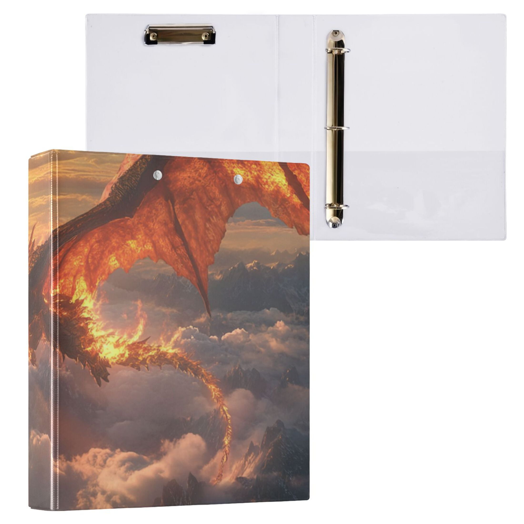Fire Dragon Flying Round Ring Binder 3 Rings 1.5" Capacity File Storage ...