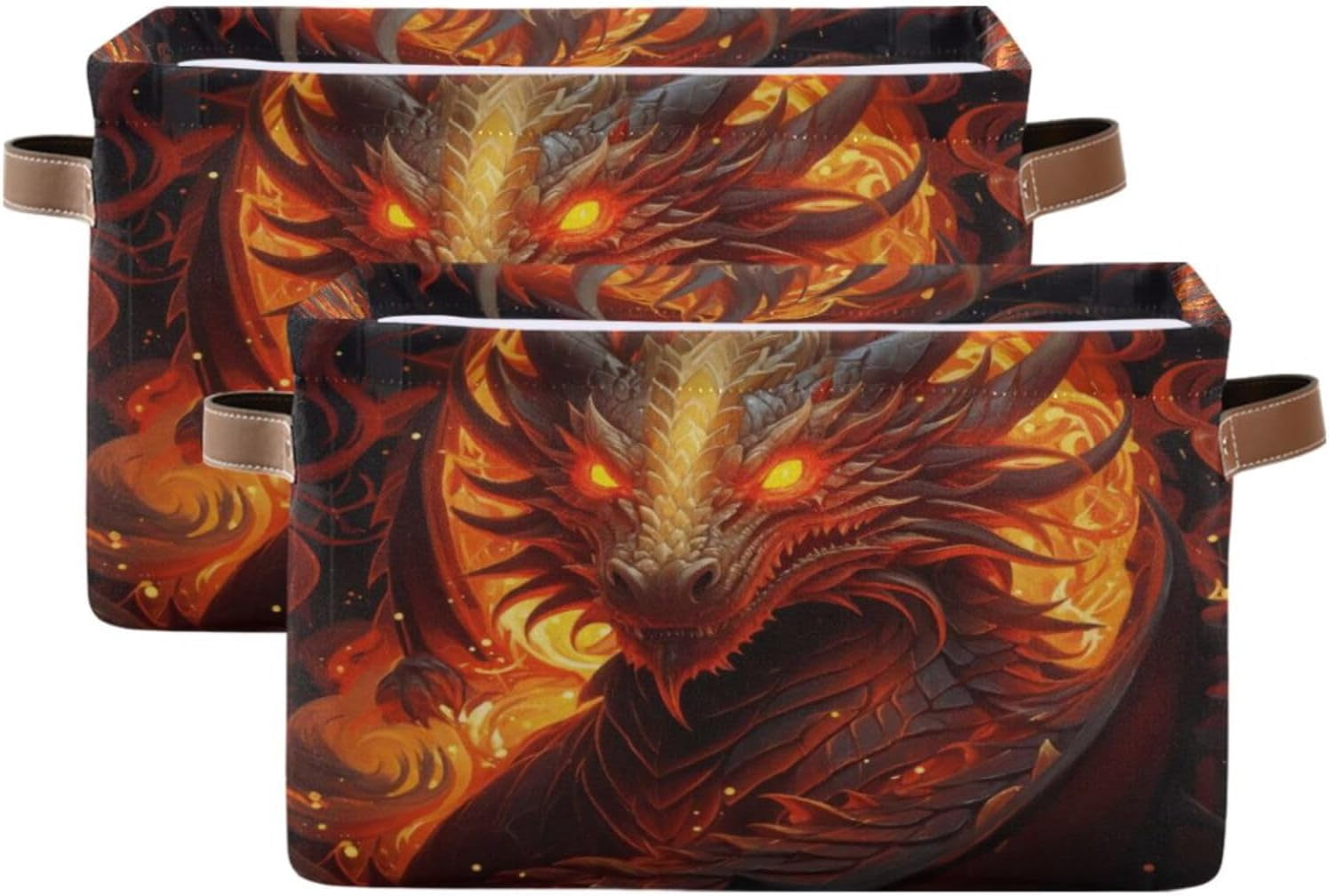 Fire Dragon Pattern Shelf Storage Bins, Foldable Fabric Storage Baskets ...
