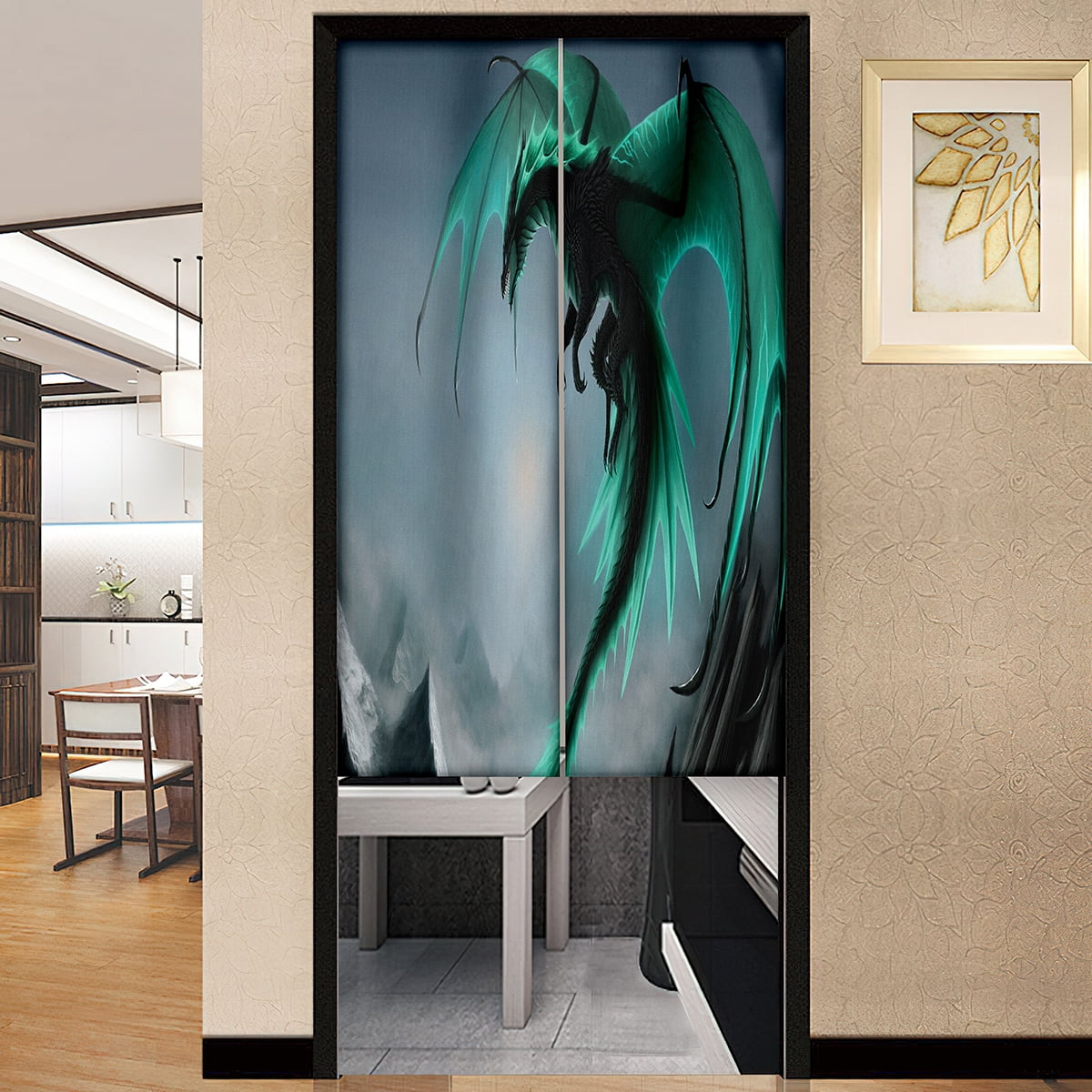 Fire Dragon Print Door Curtain Traditional Chinese Panel Japanese Style ...