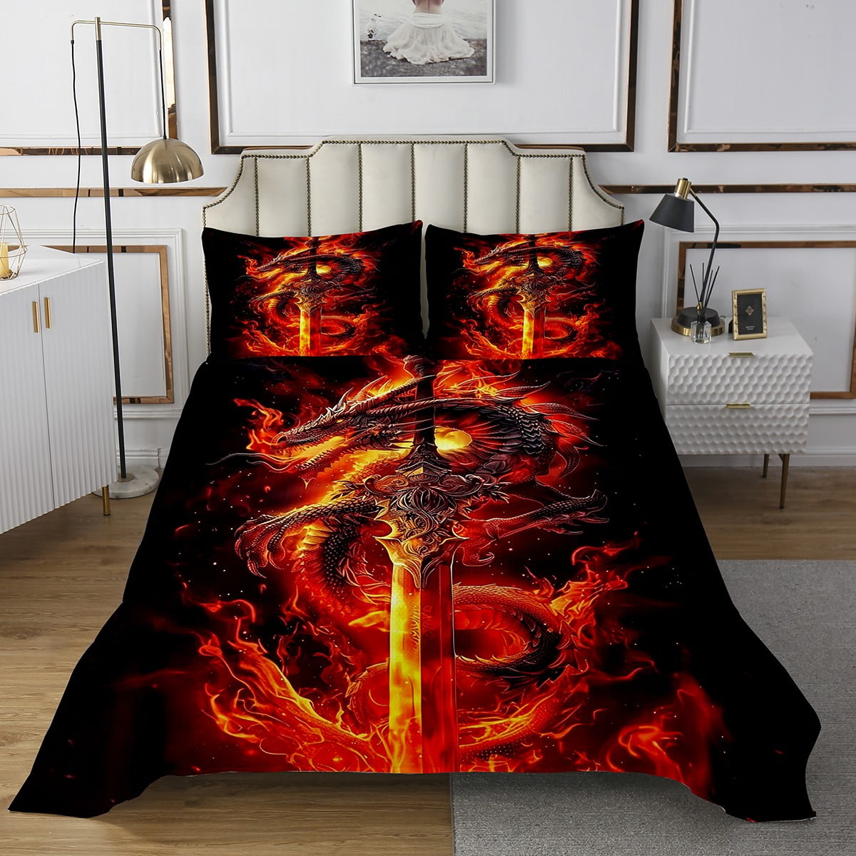 Fire Dragon Quilt Set 3D Dragon Theme Bedspread Set For Kids Boys Teens ...