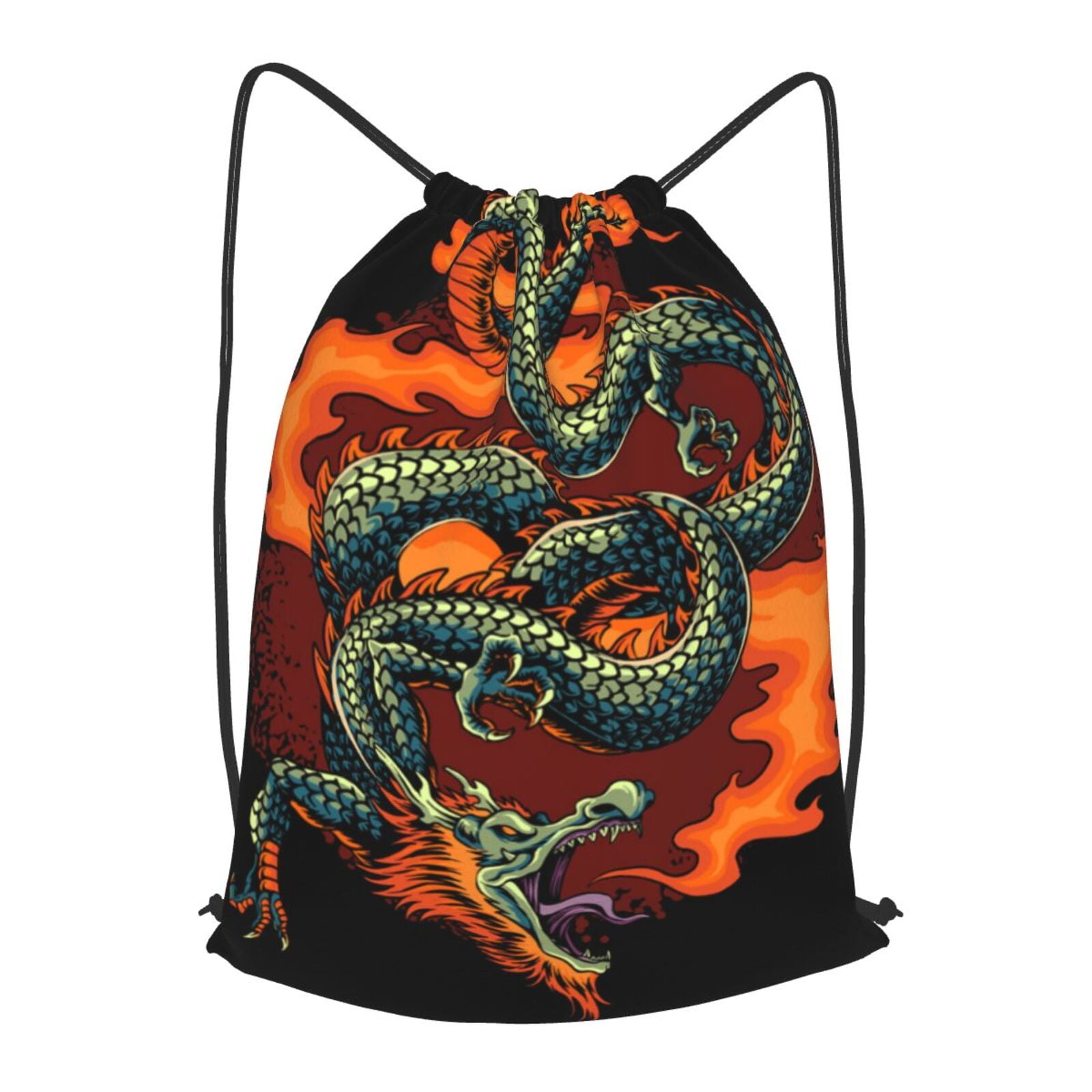 Fire Dragon Red Flaming Drawstring Backpack Gym String Bag Sports ...
