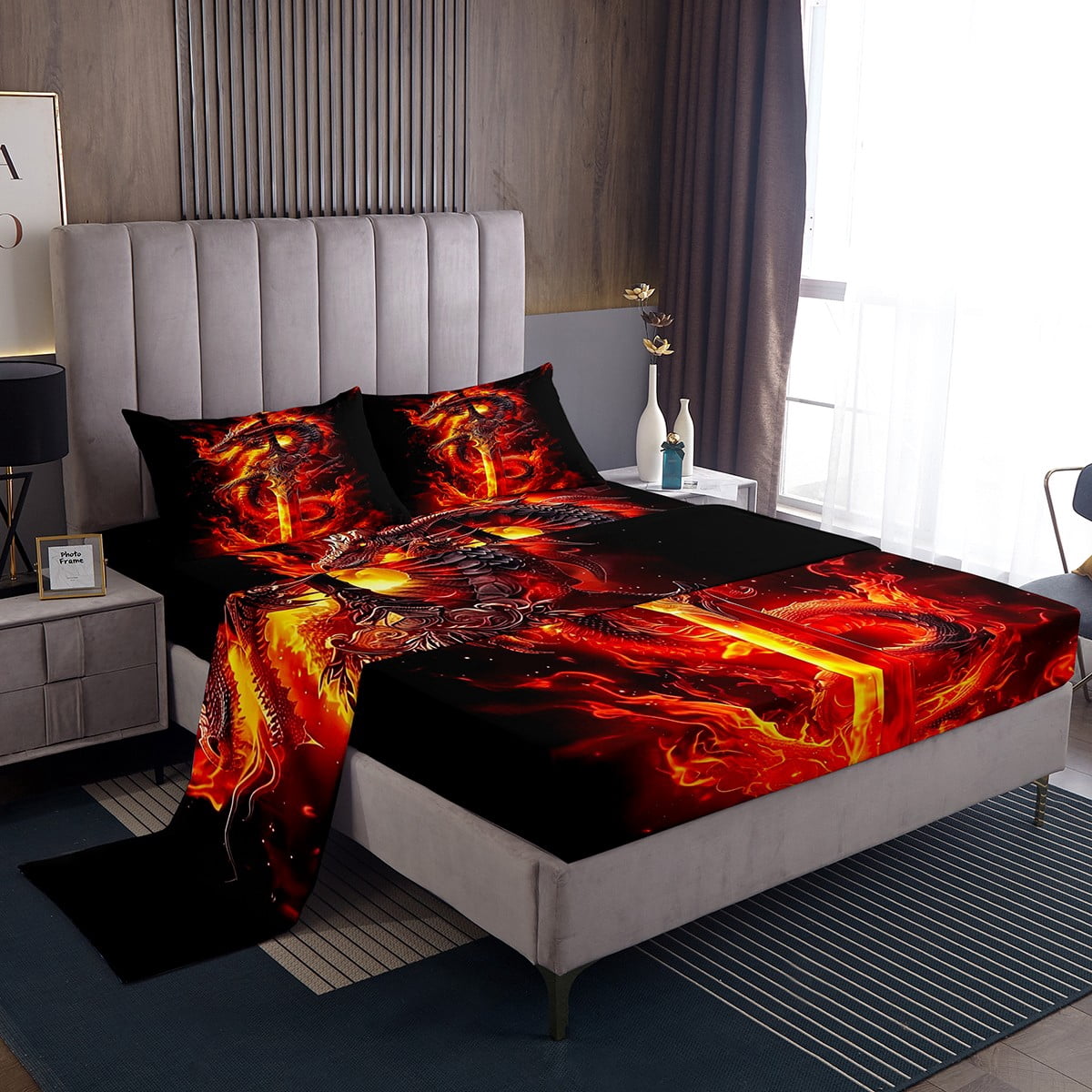 Fire Dragon Sheets 3D Dragon Theme Bed Sheets Set Teens Fierce Animal ...