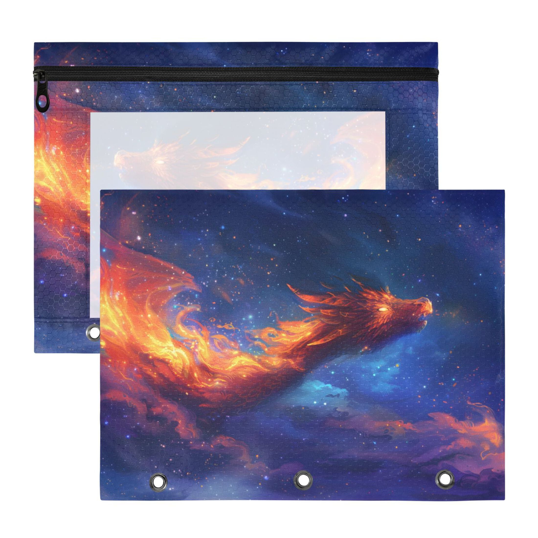 Fire Dragon Spit Out Flames 3-Ring Binder Pouches A4 Size Zipper Pocket ...