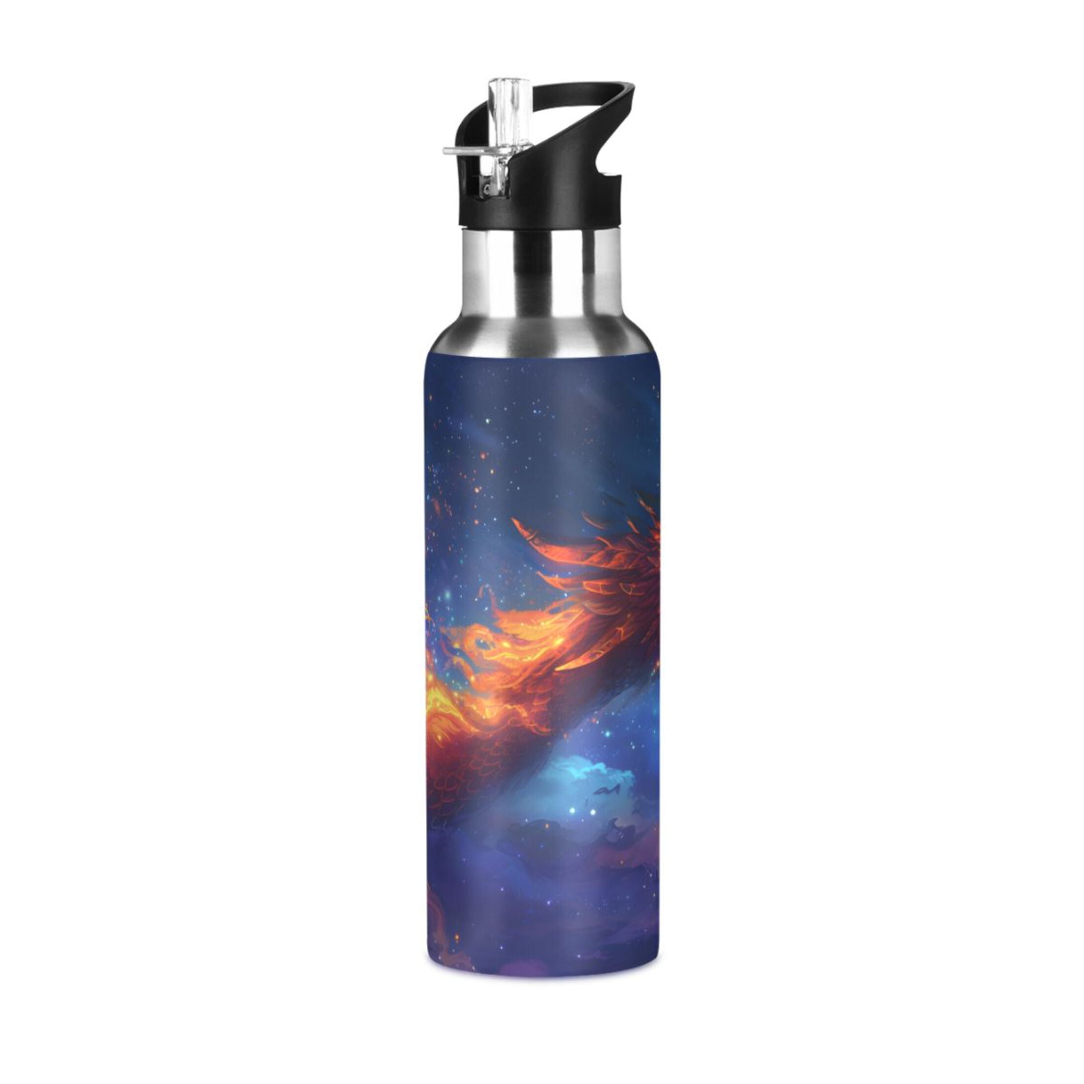 Fire Dragon Spit Out Flames Sports Bottle with Straw Stainless Steel ...