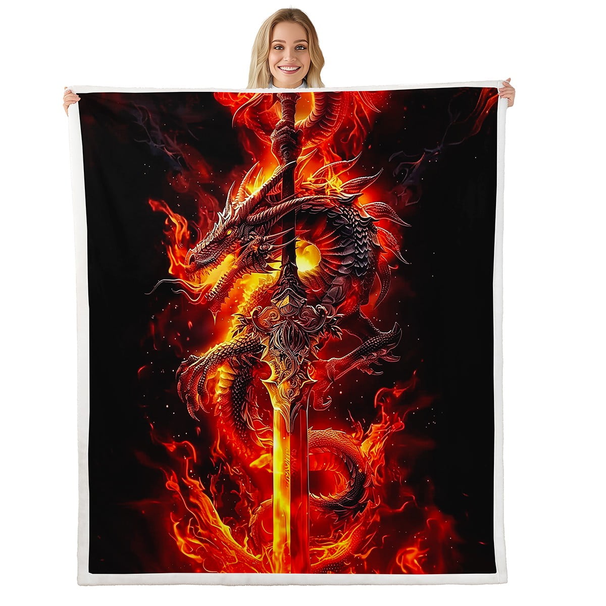Fire Dragon Throw Blanket 3D Dragon Theme Fleece Blanket Teens Fierce ...
