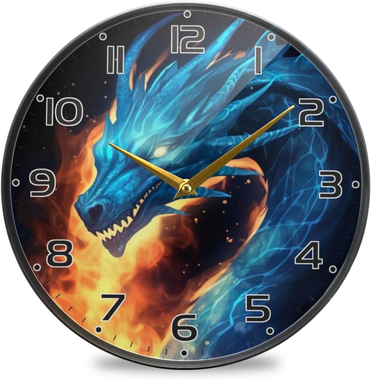 Fire Dragon Wall Clock Round Silent Non Ticking Battery Operated ...