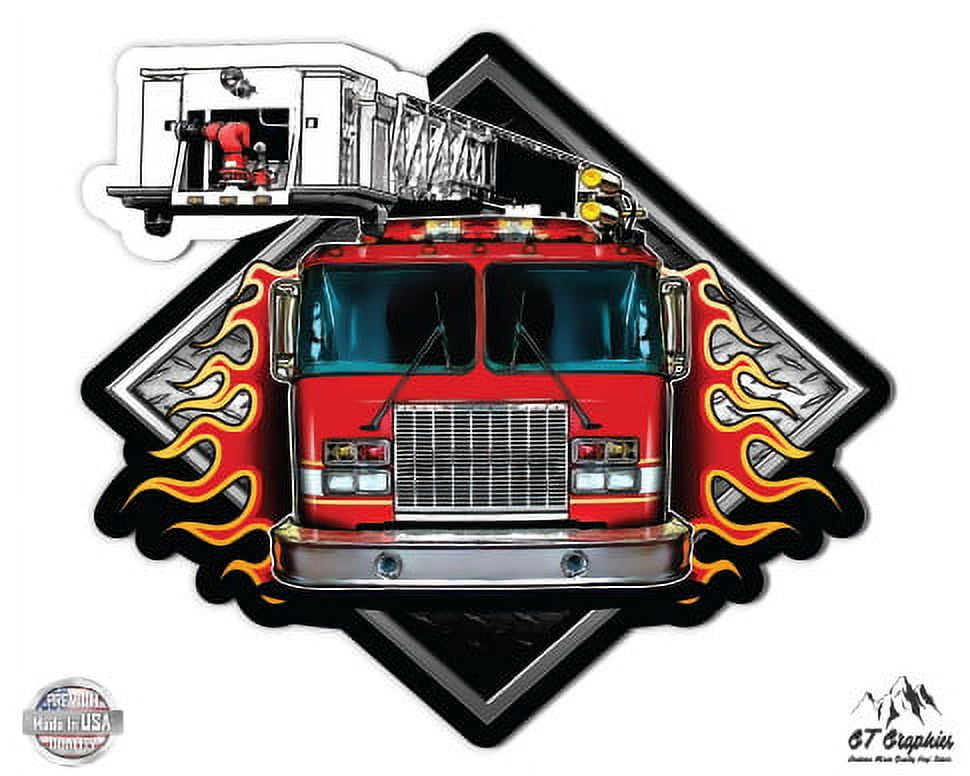 Fire Engine - 8" Vinyl Sticker - For Car Laptop I-Pad - Waterproof ...