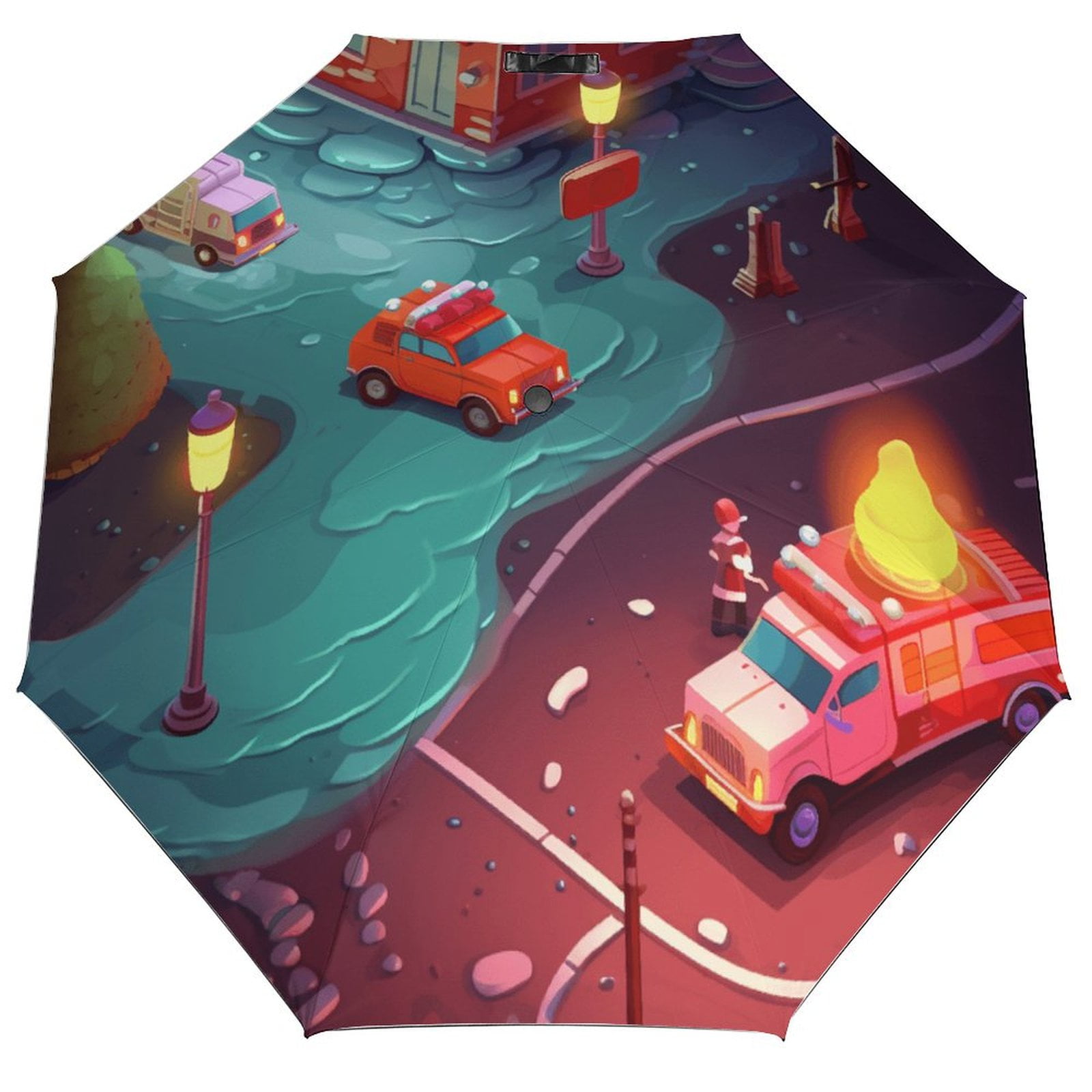 Fire Engine Car Truck Automatic Sunny Umbrella, Sun Protection Shade ...