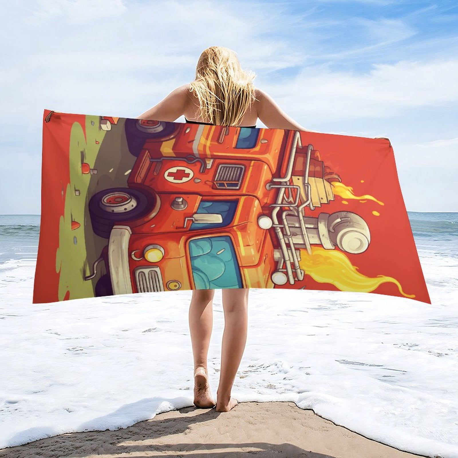 Fire Engine Car Truck Microfiber Beach Towel Lightweight 63''x32 ...