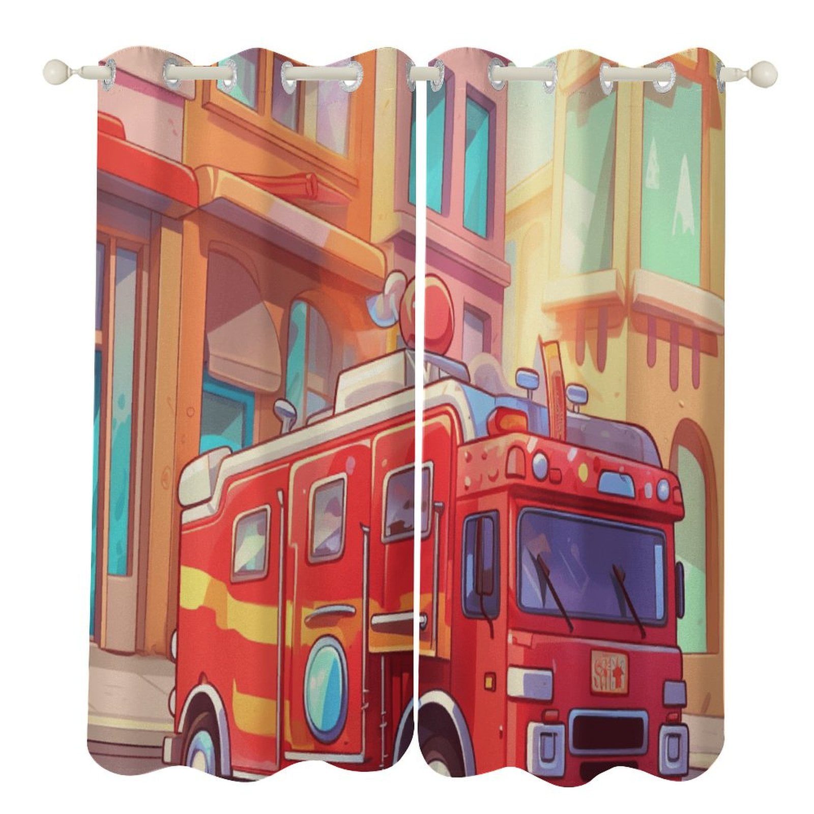 Fire Engine Car Truck Modern Window for Living Room Curtains for Child ...