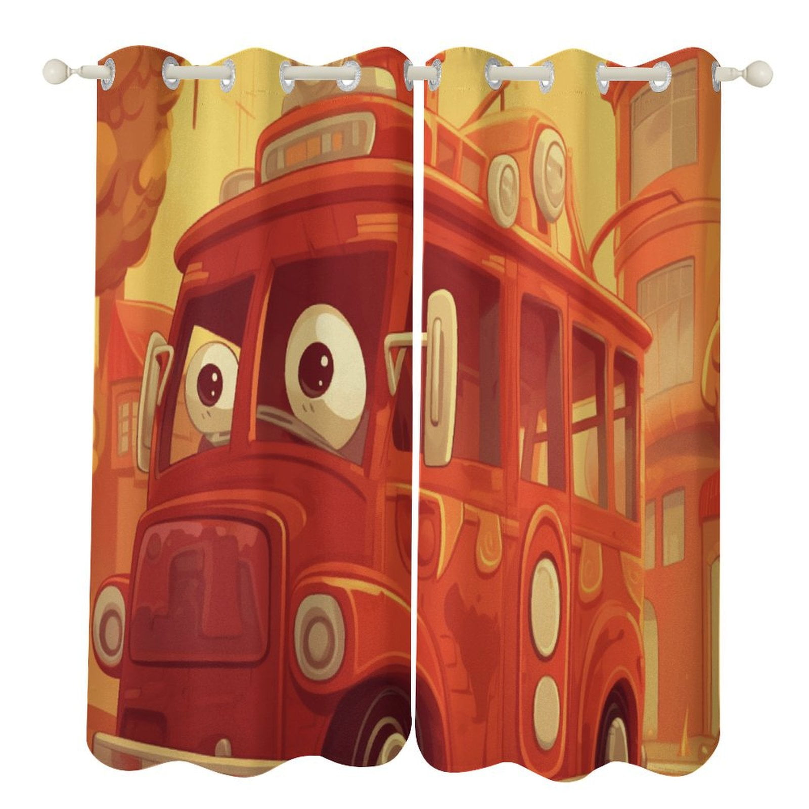 Fire Engine Car Truck Modern Window for Living Room Curtains for Child ...