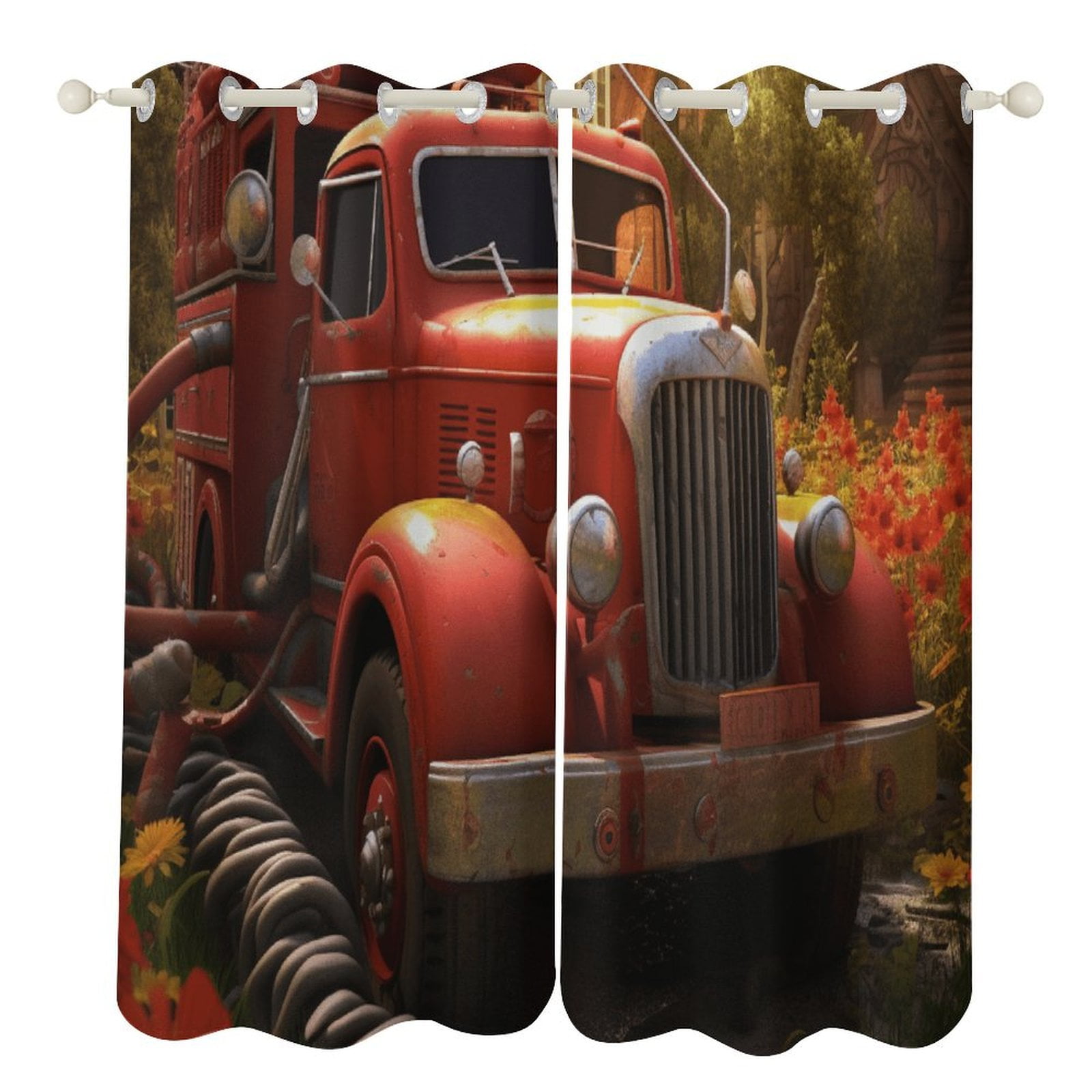 Fire Engine Car Truck Modern Window for Living Room Curtains for Child ...