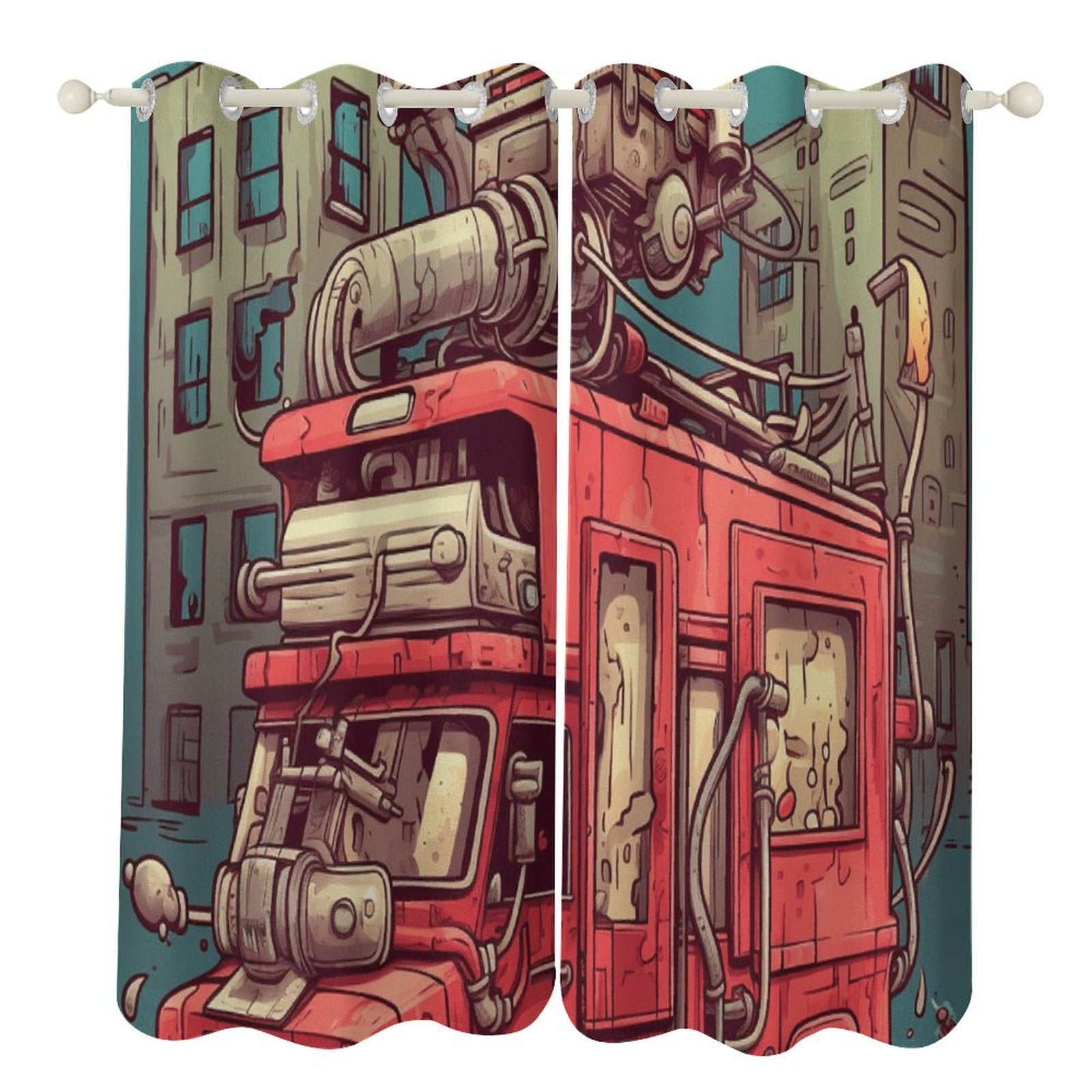 Fire Engine Car Truck Modern Window for Living Room Curtains for Child ...