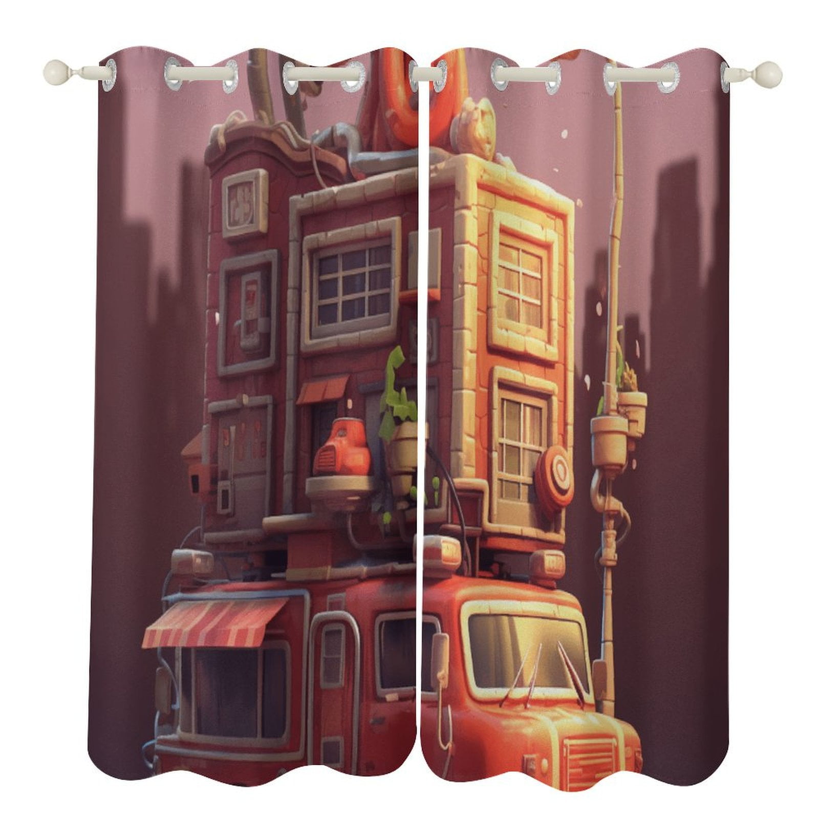 Fire Engine Car Truck Modern Window for Living Room Curtains for Child ...