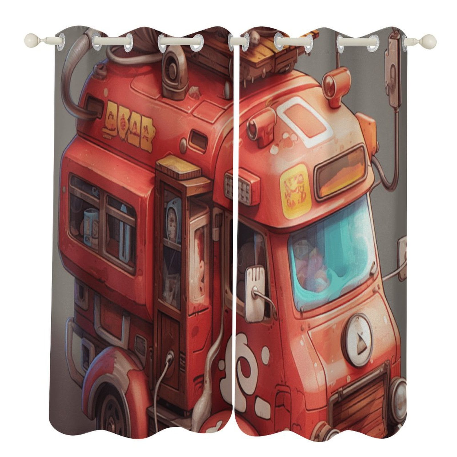 Fire Engine Car Truck Modern Window for Living Room Curtains for Child ...