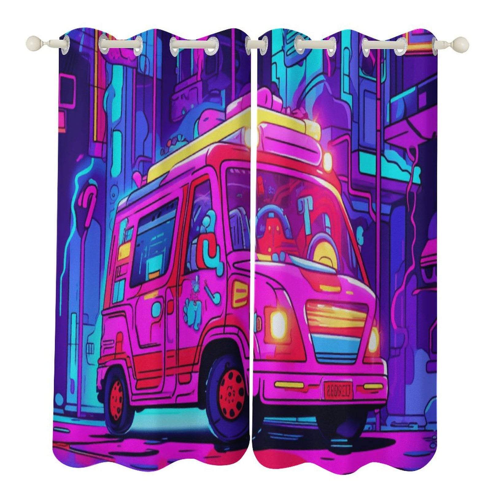 Fire Engine Car Truck Modern Window for Living Room Curtains for Child ...