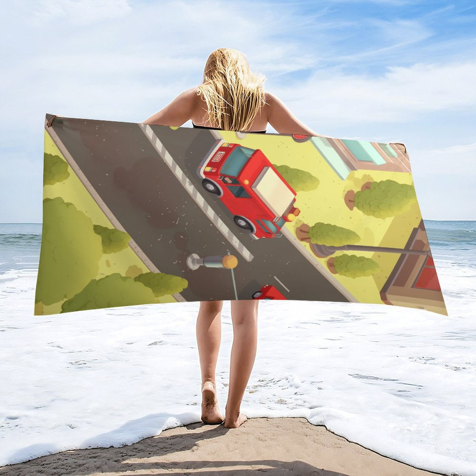 Fire Engine Car Truck Oversized -Washed Lightweight Quick Dry Beach ...