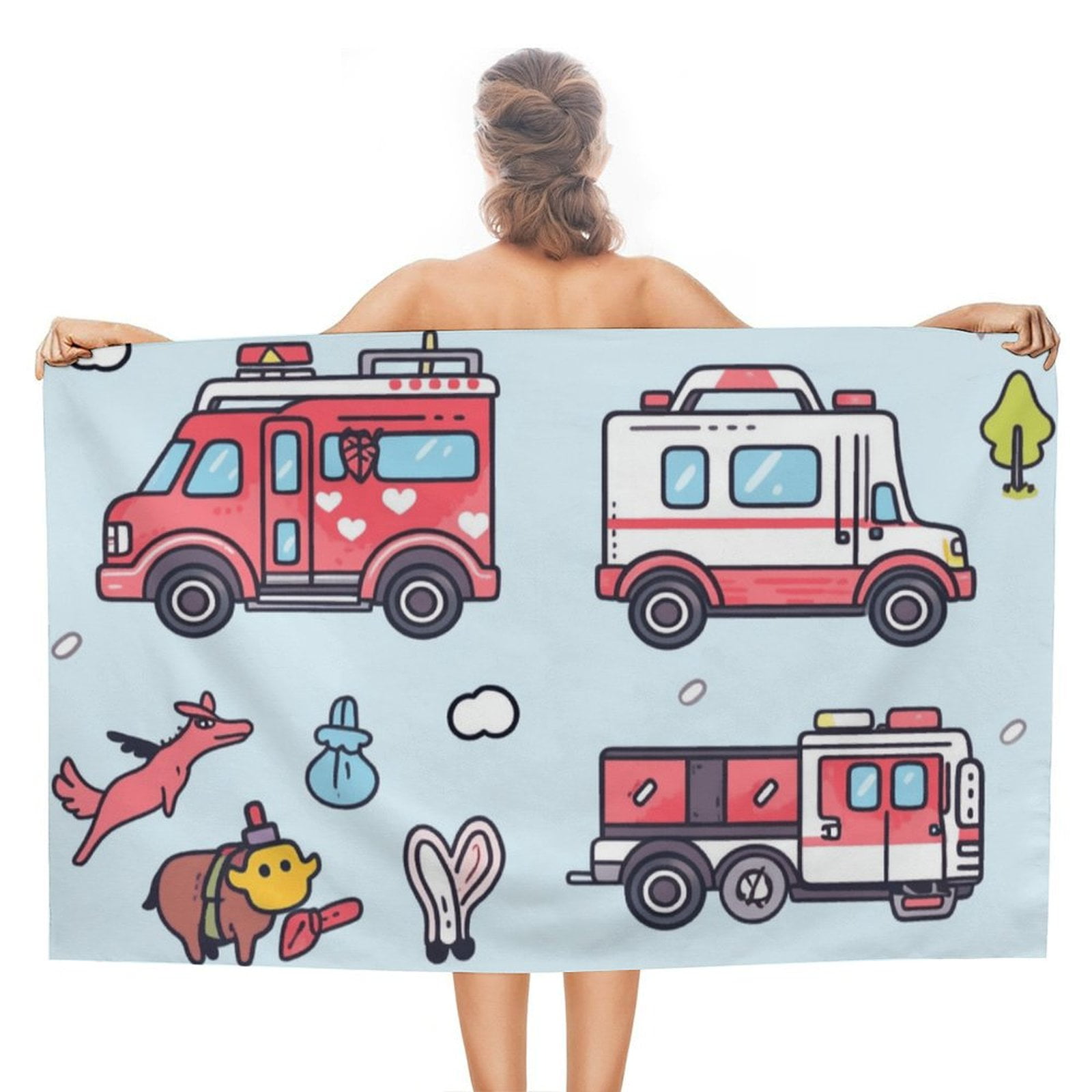 Fire Engine Car Truck Oversized -Washed Lightweight Quick Dry Beach ...