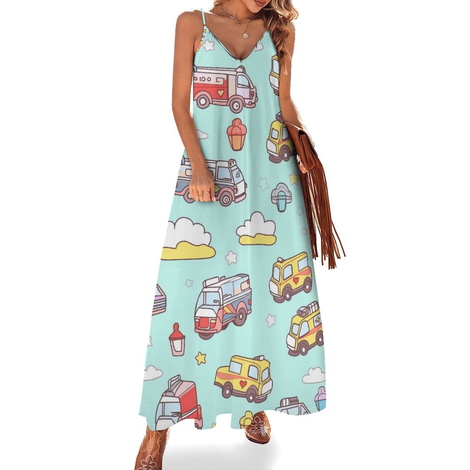 Fire Engine Car Truck Sleeveless Dress Women's Luxury Party Dress ...