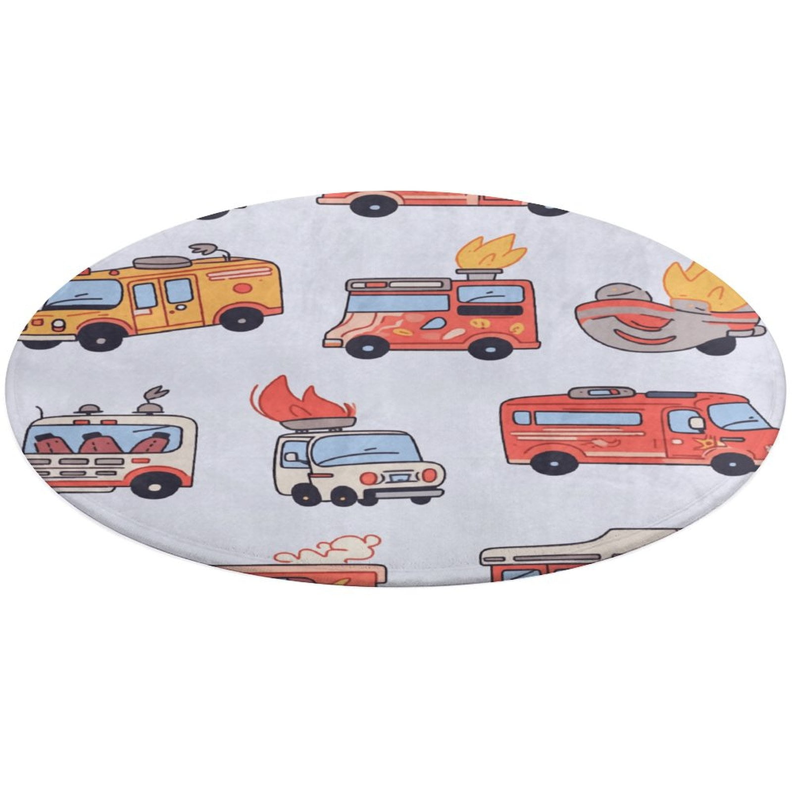 Fire Engine Car Truck Soft Bedroom Round Area Rug, Washable Cute ...