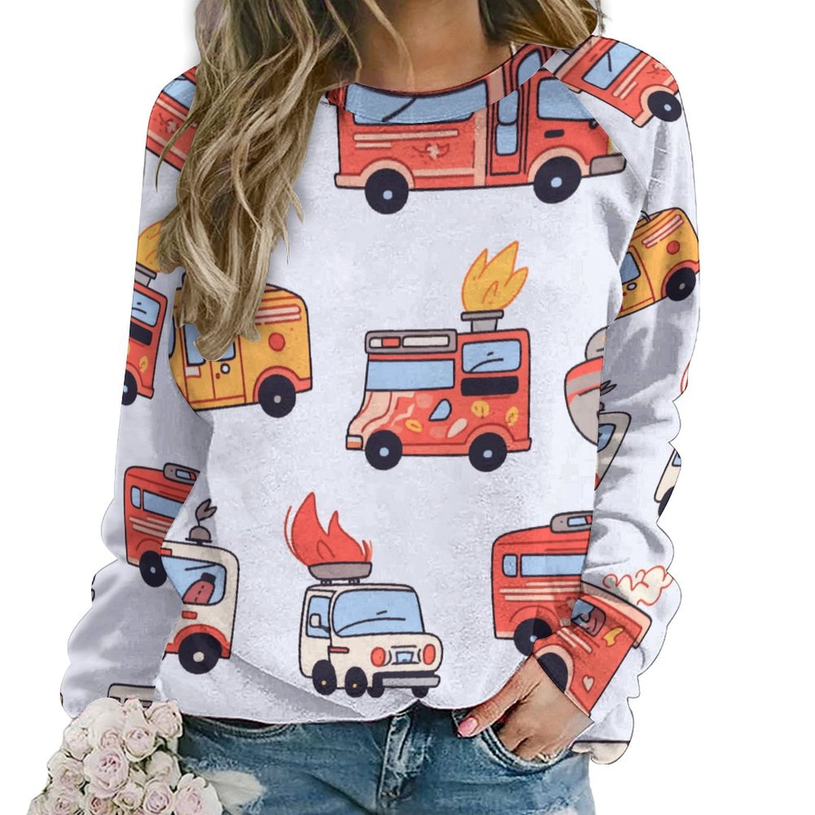 Fire Engine Car Truck Womens Oversized Sweatshirts Hoodies Crewneck ...