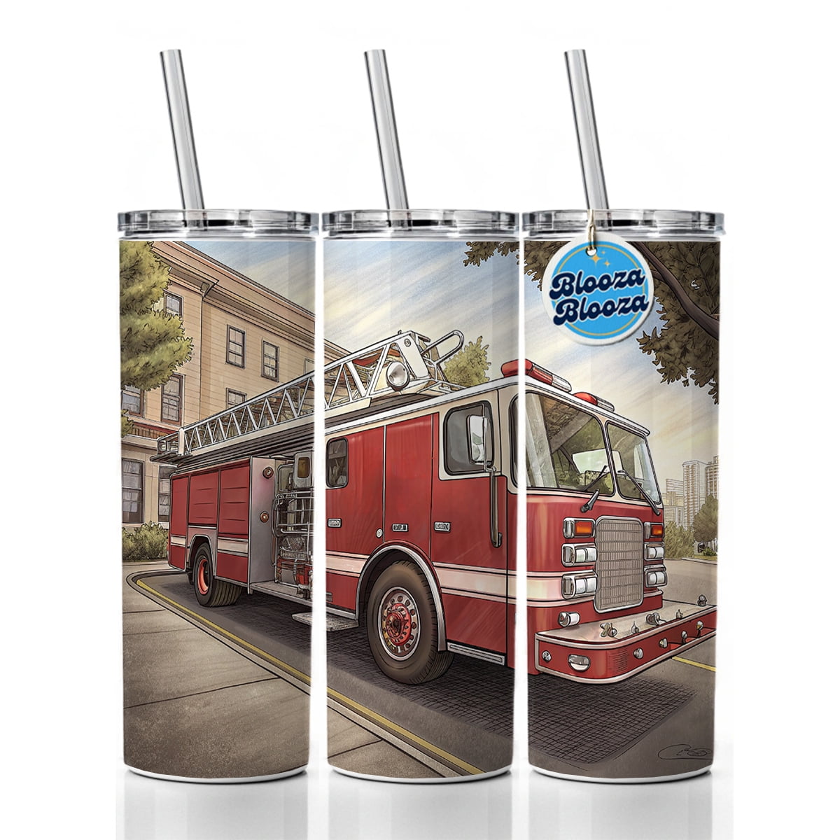 Fire Engine Firefighter Ladder Truck 20oz Insulated Water Bottle Skinny ...