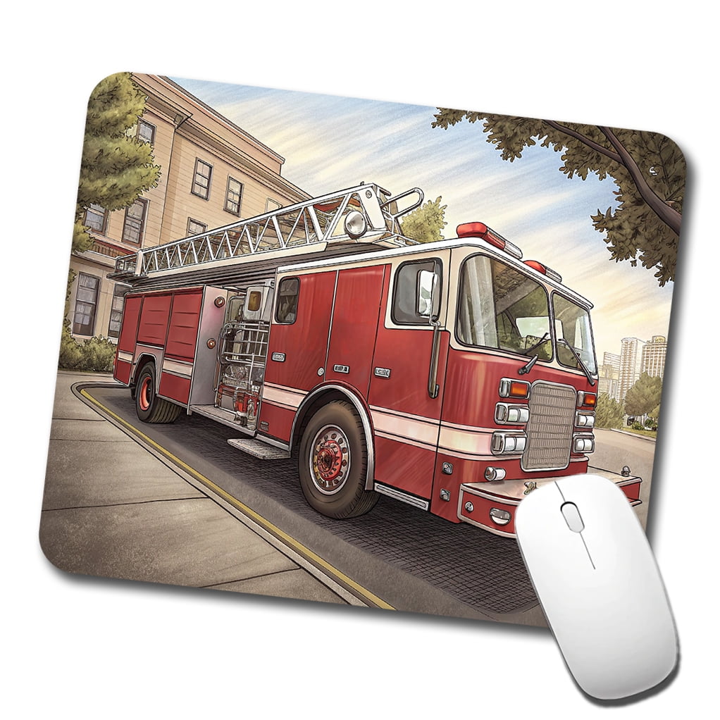 Fire Engine Firefighter Ladder Truck Mouse Pad Low Profile Gaming Mat ...