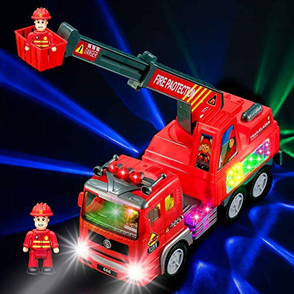 Fire Engine Ladder Truck for Kids with Two Fireman Figures - 4d Lights ...