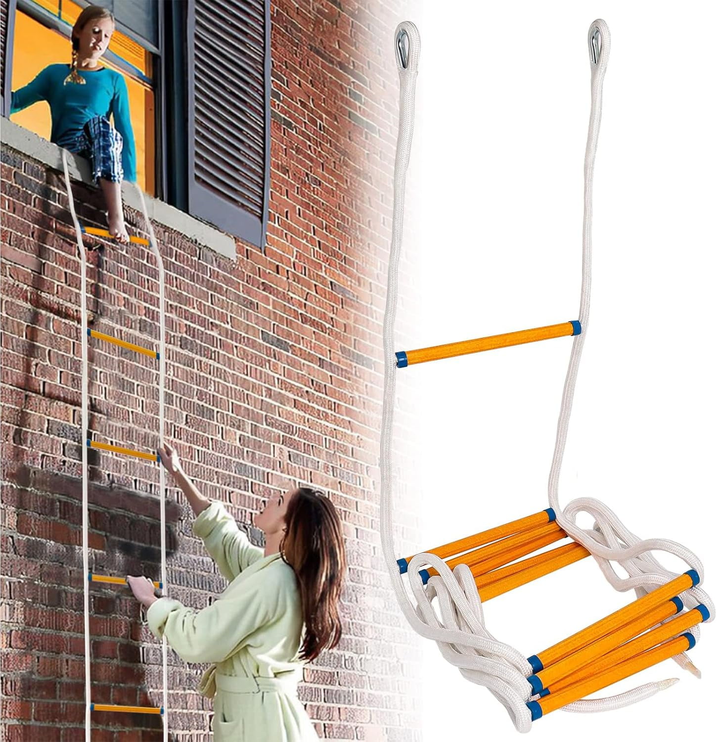 Fire Escape Ladder 2 Story, 16 FT Rope Ladder Fire Escape 2 Story ...