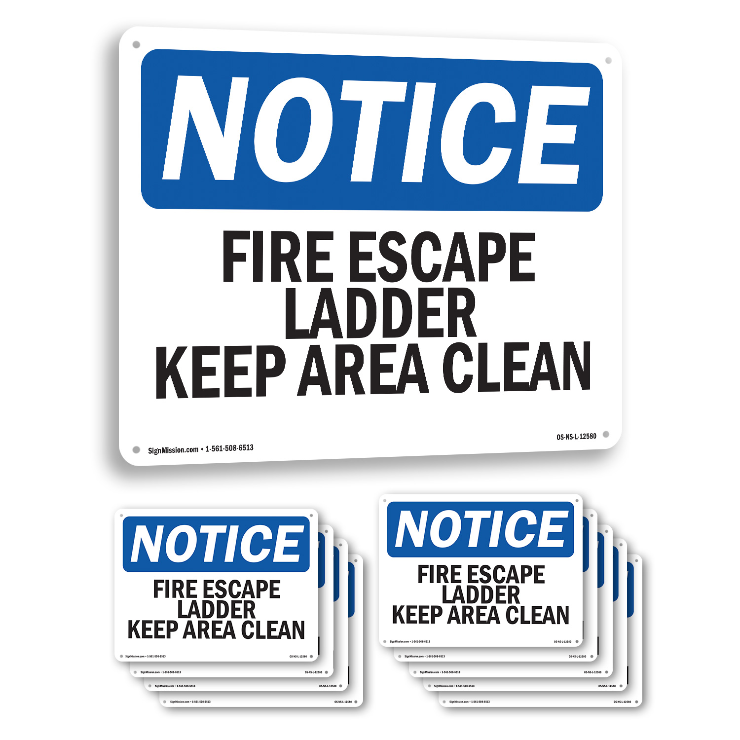 Fire Escape Ladder Keep Area Clear OSHA Notice Aluminum Sign 10 Inch x ...